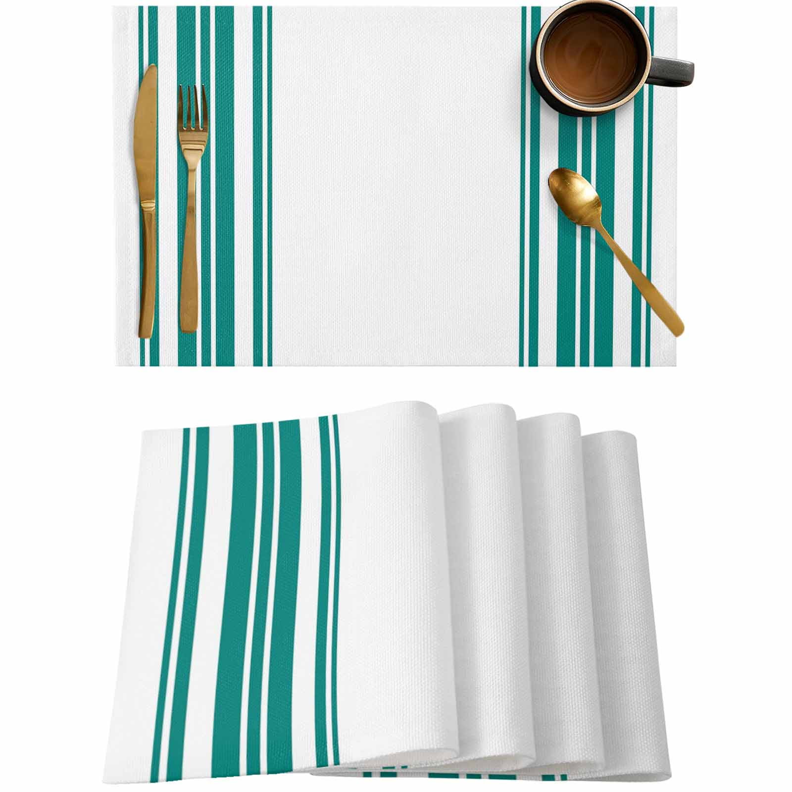 Teal Stripe Turquoise Line White Back Placemats Set of 4,Wipeable ...