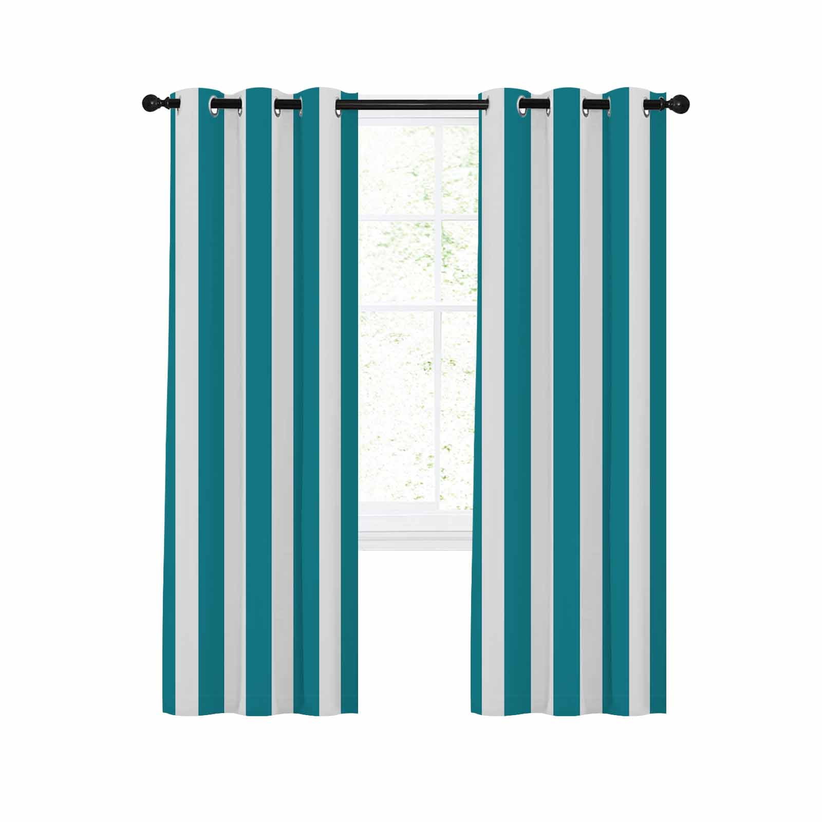 Teal Striped Blackout Curtains 45 Inches Long for Bedroom, Simple Art ...