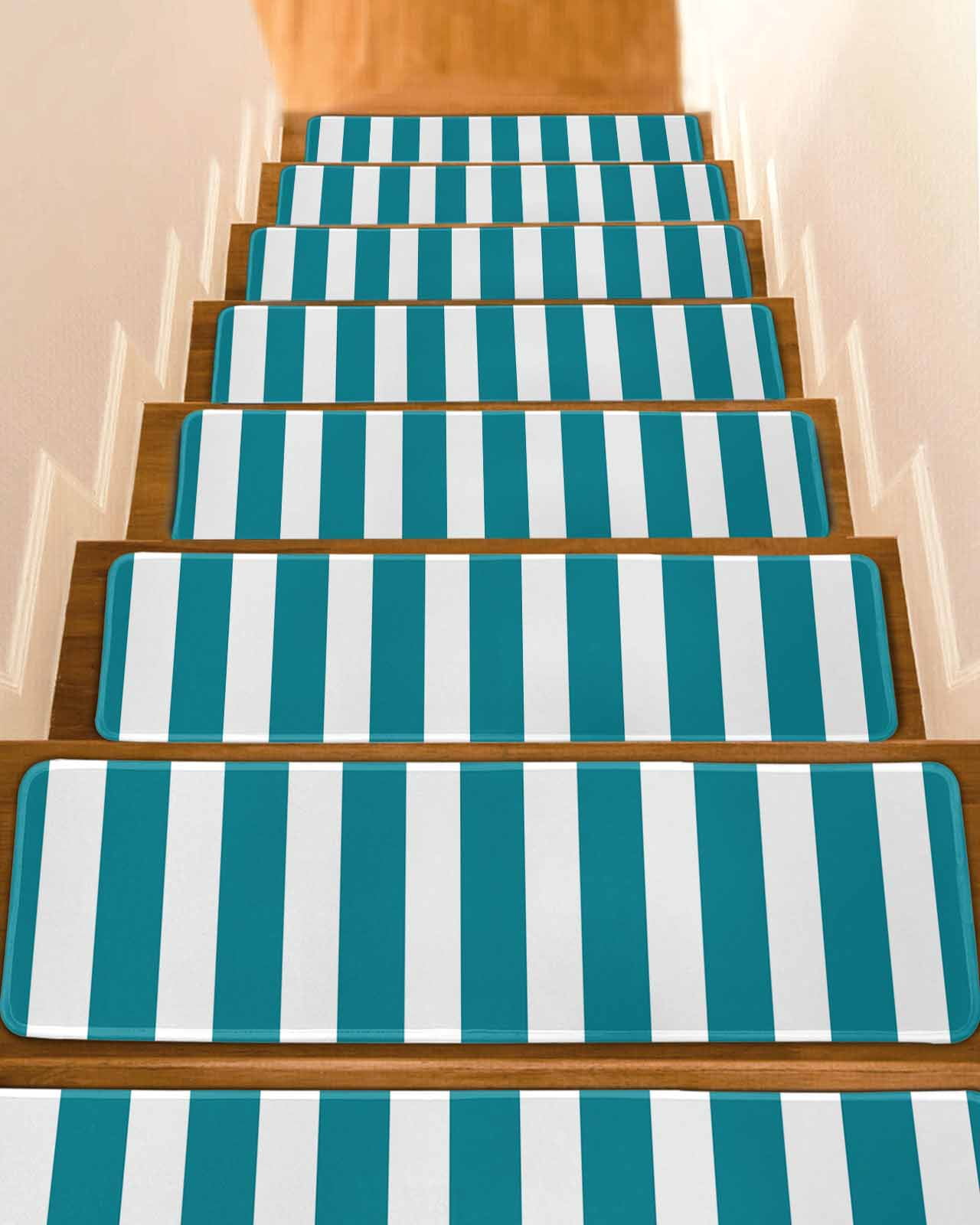 Teal Striped Stair Treads for Wooden Steps Indoor Runner Rug Carpet ...