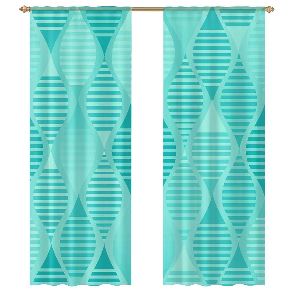 Teal Striped Teardrop Pattern Sheer Window Curtains for Living Room ...