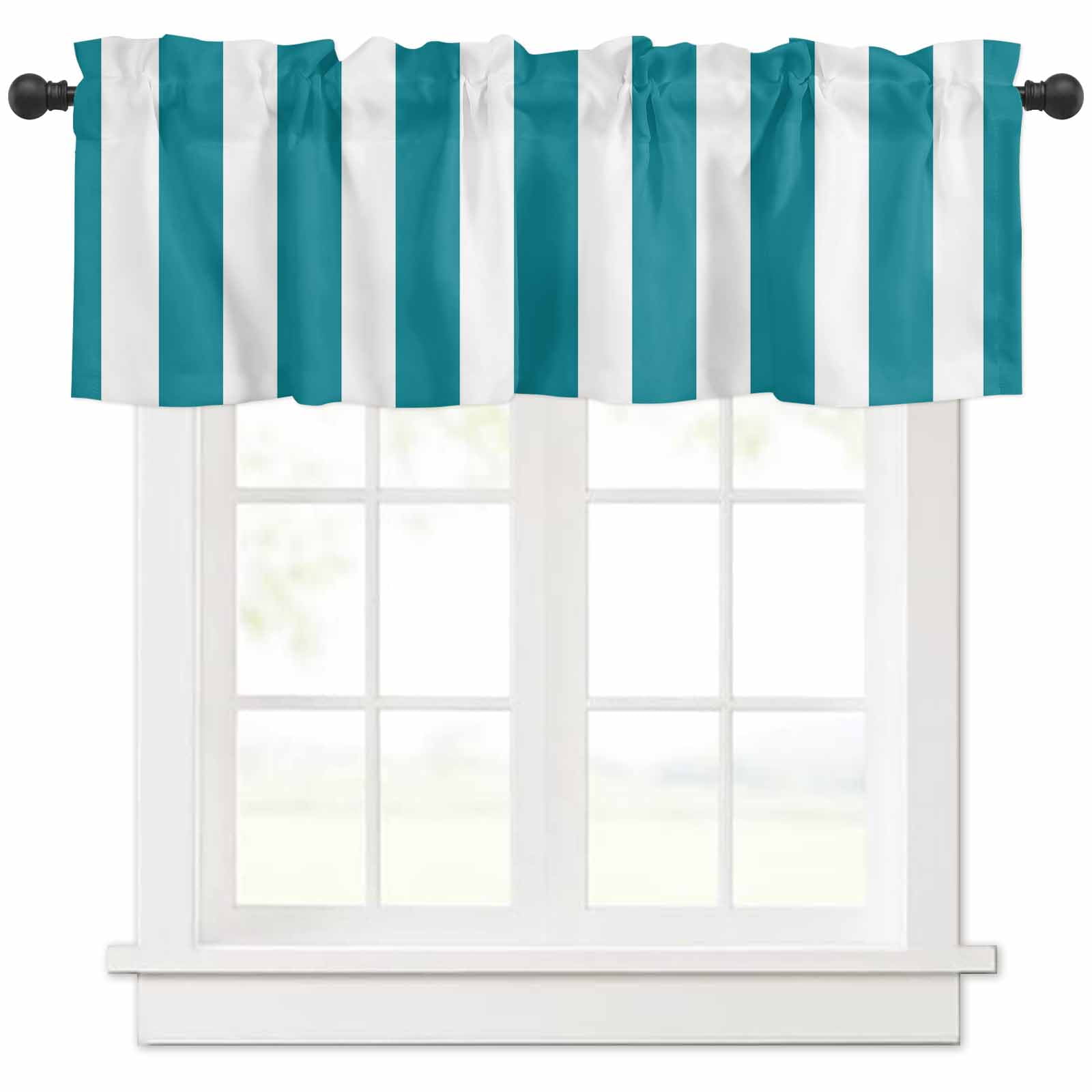 Teal Striped Valances for Windows Farmhouse Kitchen Curtains Valances ...