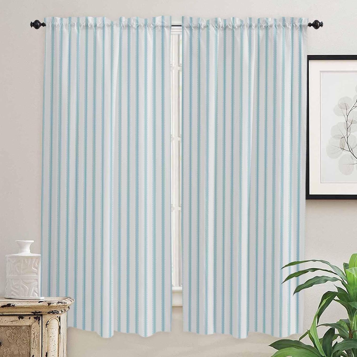 Teal Striped Window Curtains 84 Inch Length, Farmhouse Modern Teal ...