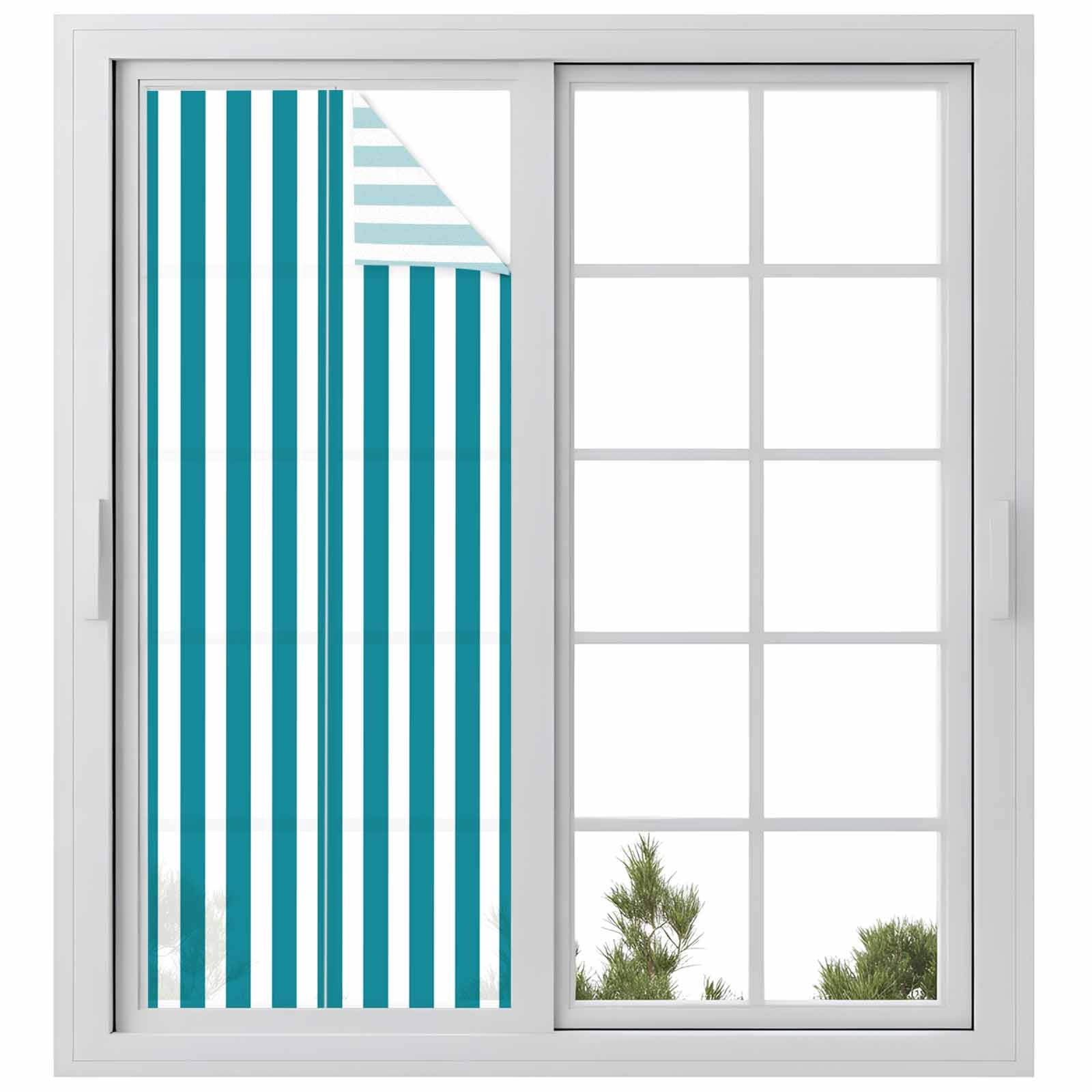 Teal Striped Window Privacy Film, Simple Art Vertical Stripe Farmhouse ...