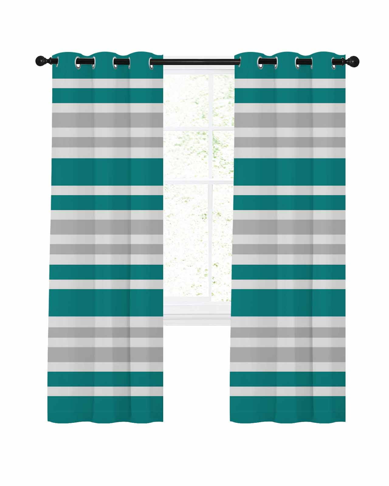 Teal Stripes Blackout Curtains 63 Inches Length, Modern Minimalist ...