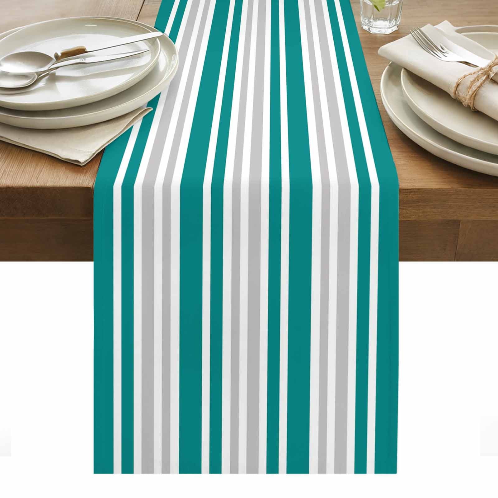 Teal Stripes Table Runner - 48 Inch Long, Kitchen Dining Table Runner ...
