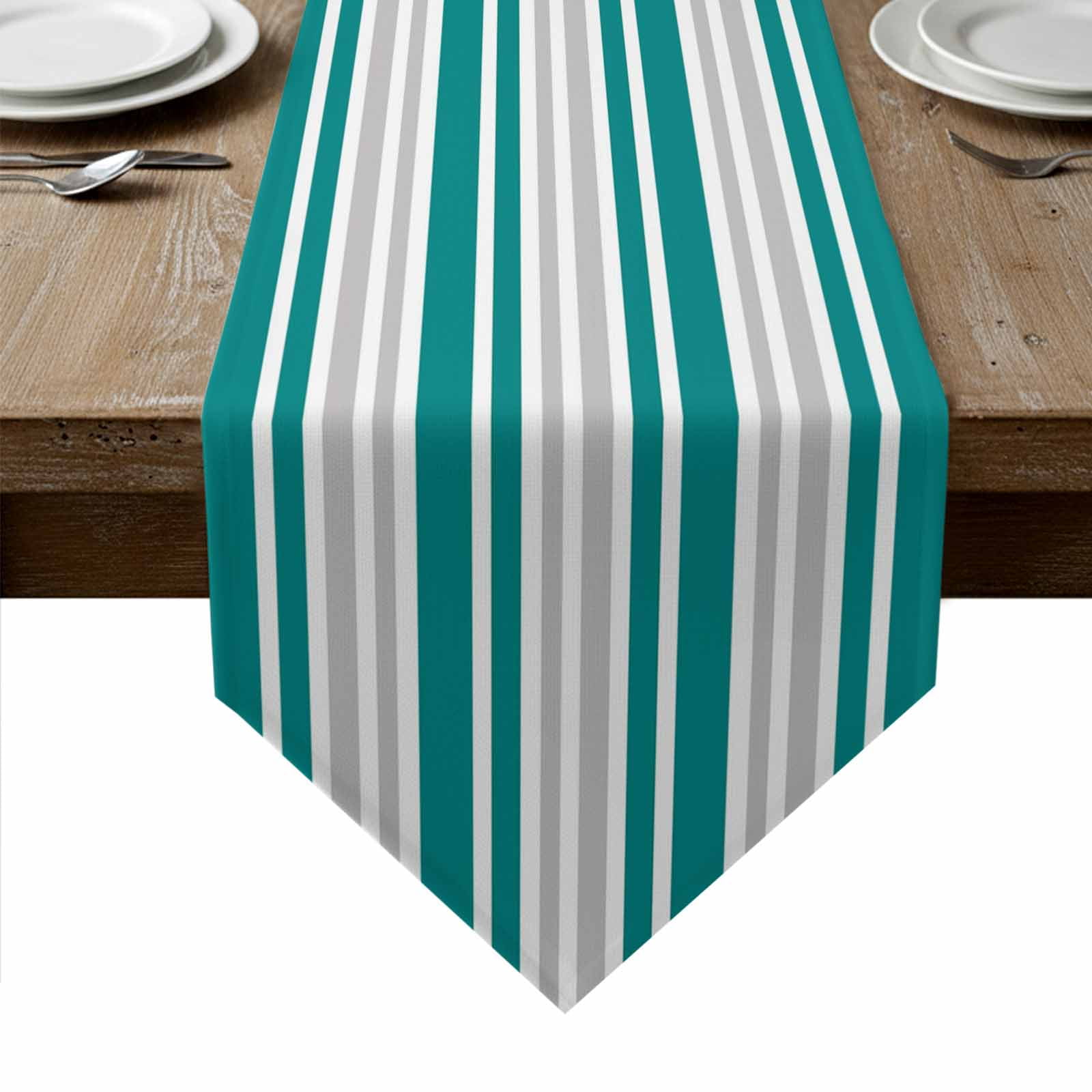 Teal Stripes Table Runner Linen Burlap Table Runner 72 Inches Long ...