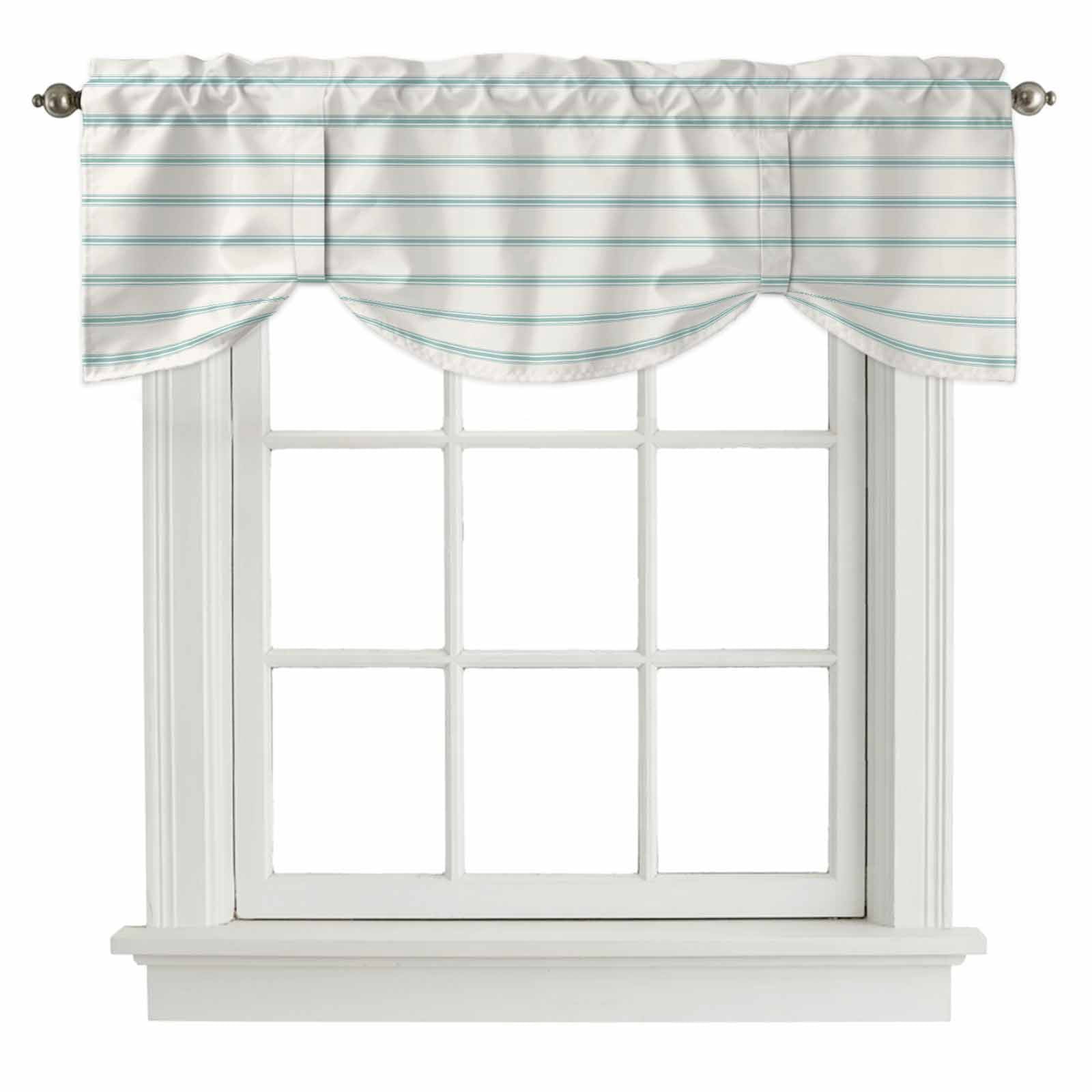 Teal Strips Tie Up Valance for Windows Classic Pink Lines Abstract ...