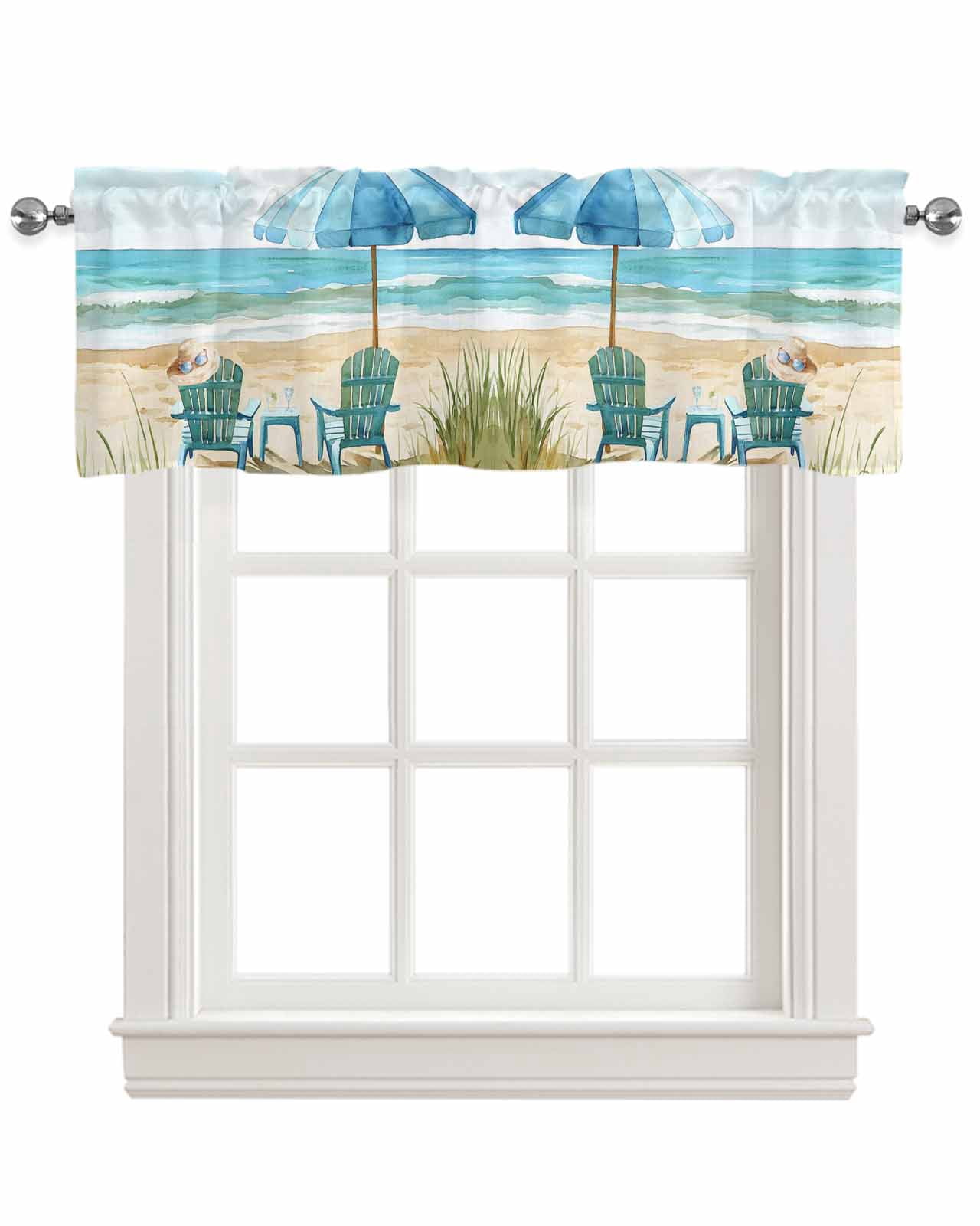 Teal Summer Beach Kitchen Valances for Windows Farmhouse Linen Window ...