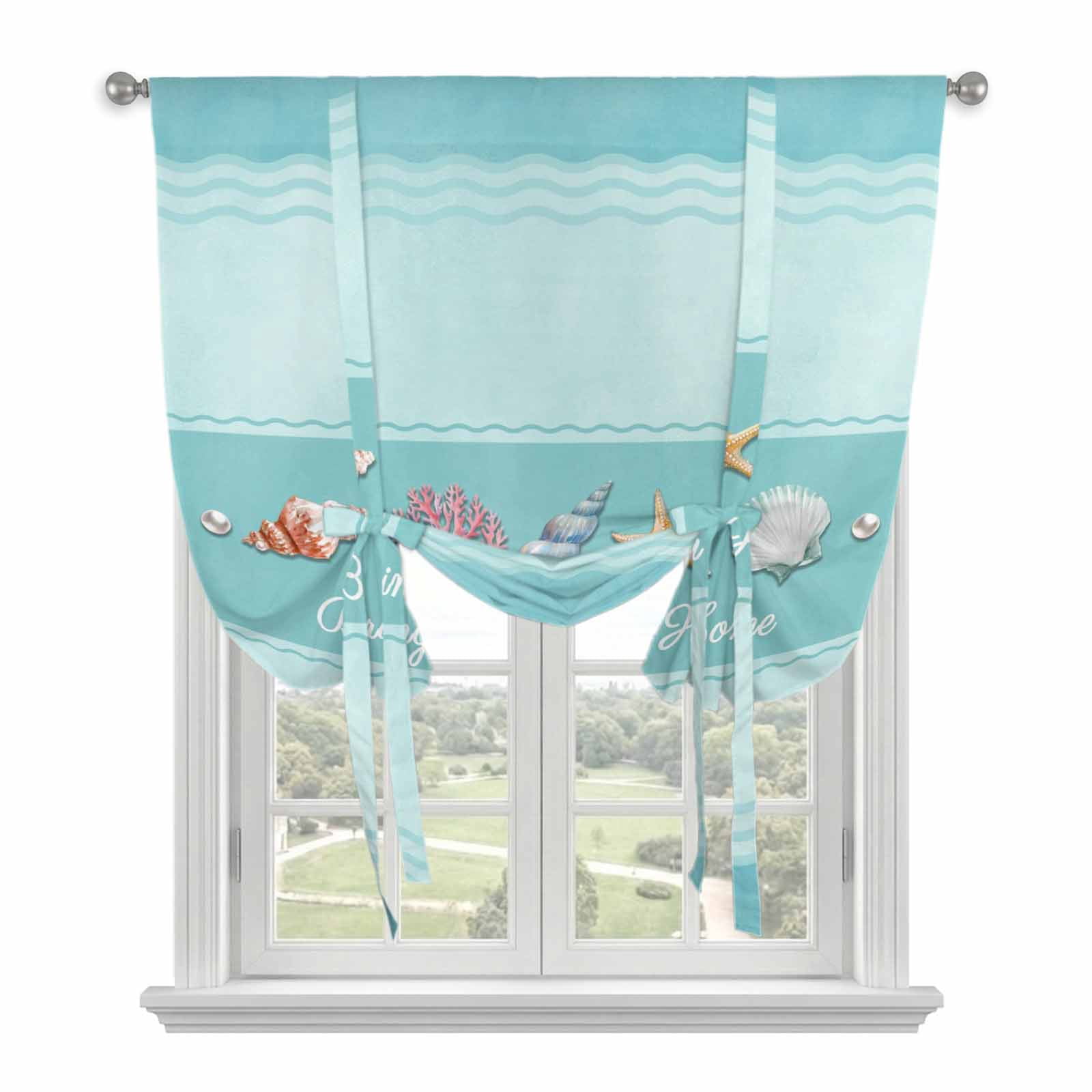 Teal Summer Coastal Tie Up Curtains for Windows, Adjustable Balloon ...