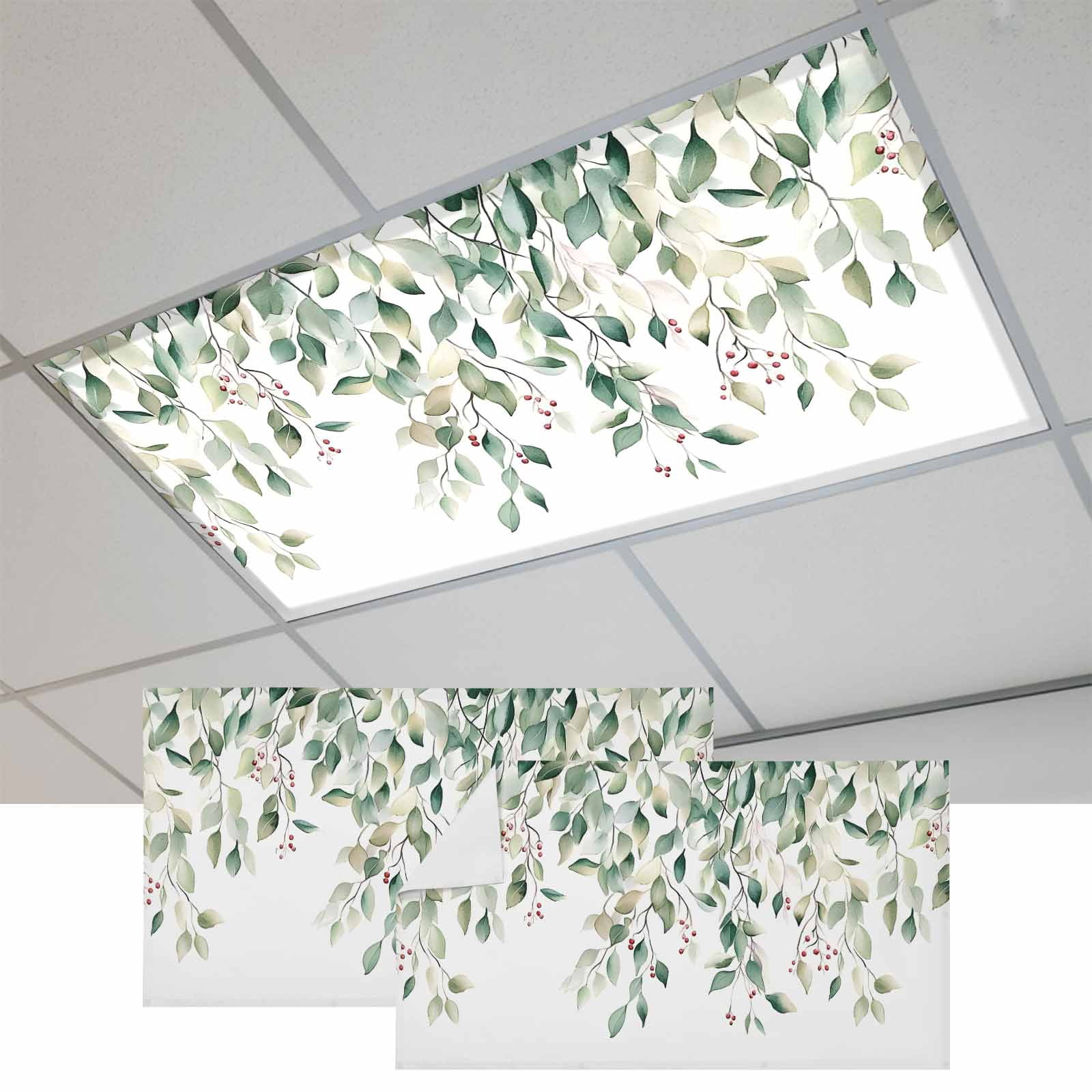 Teal Summer Eucalyptus Leaves Magnetic Fluorescent Light Covers for ...