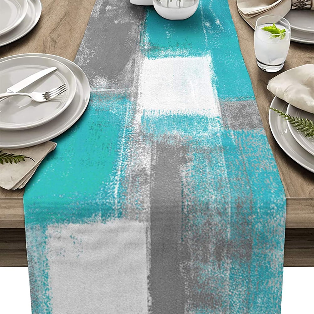 Teal Table Runner for Kitchen Dining Table Abstract Summer Table ...