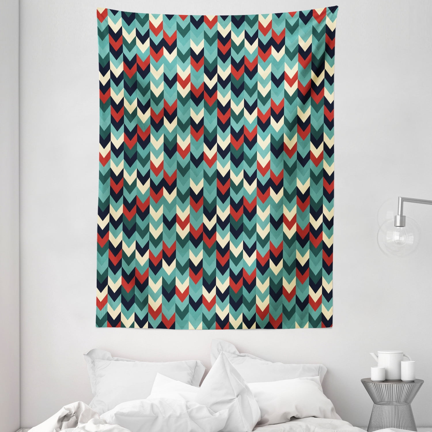Teal Tapestry Vertical Chevron Triangles Abstract Arrow Motifs Zigzag