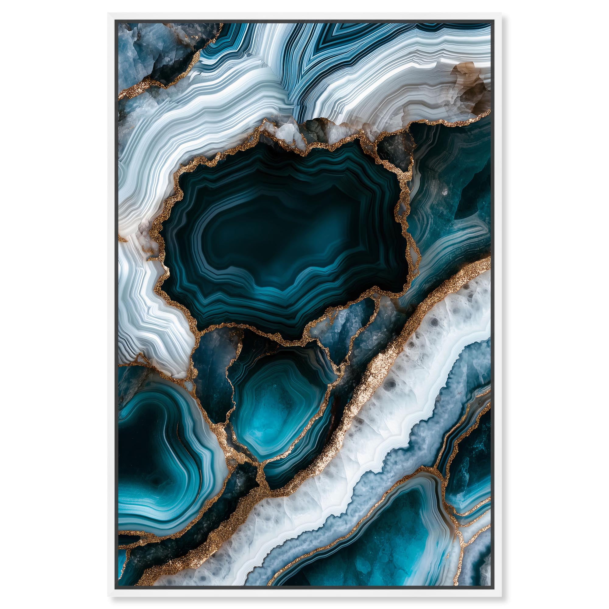 Teal Tectonic I Canvas Blue Geode Wall Art by Art Remedy, White Frame ...