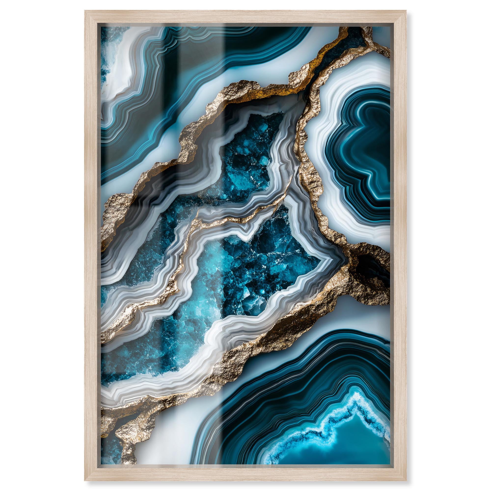 Teal Tides Treasure II Shadowbox Print Blue Geode Wall Art by Art Remedy, Blonde Frame, 10 x 15 ...