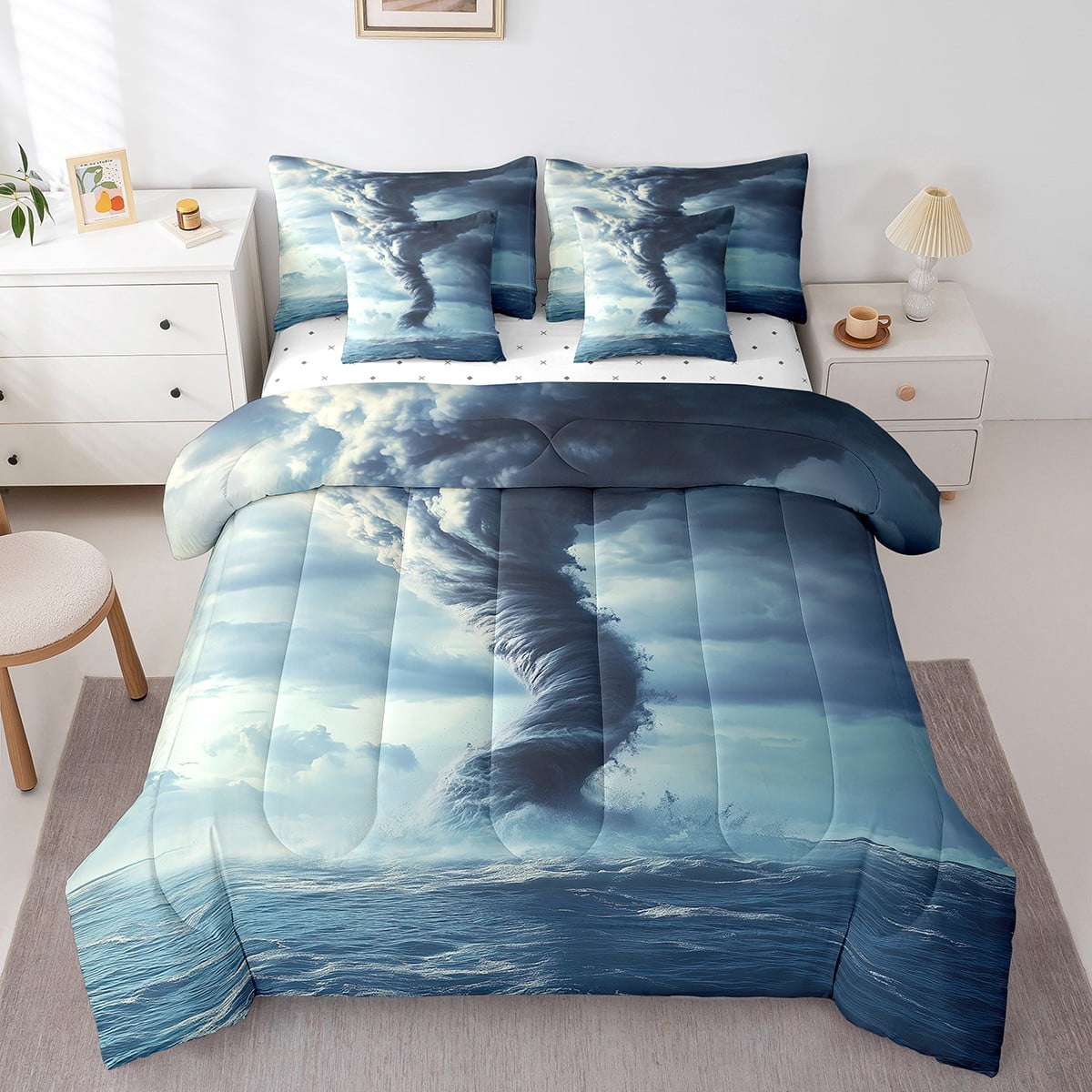 Teal Tornado Bedding Set Twin 7 Pcs,Navy Blue Sea Ocean Bed in a Bag ...