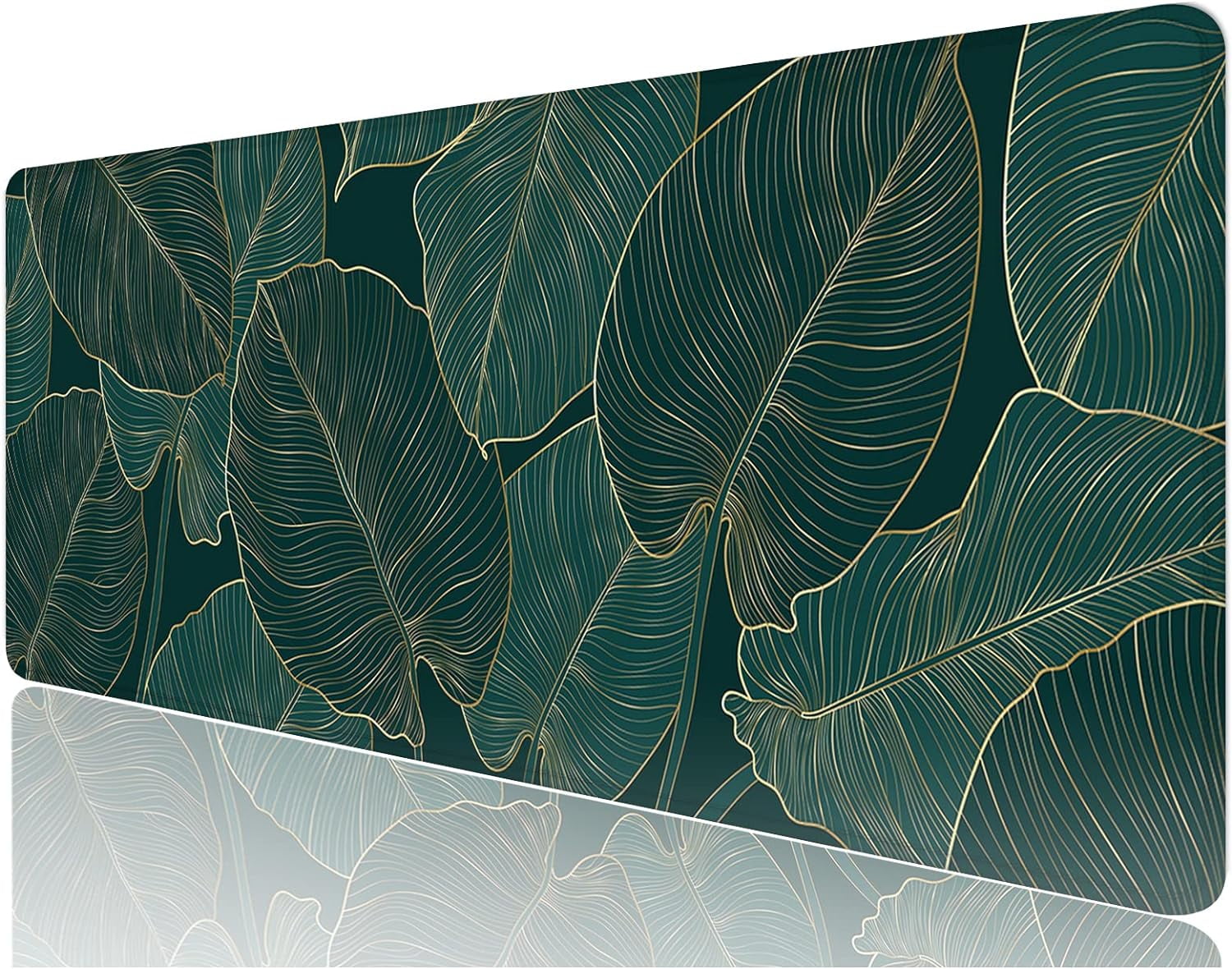 Teal Tropical Leaves XXL Desk Mat - 32"x12" Extended Large Gaming Mouse ...