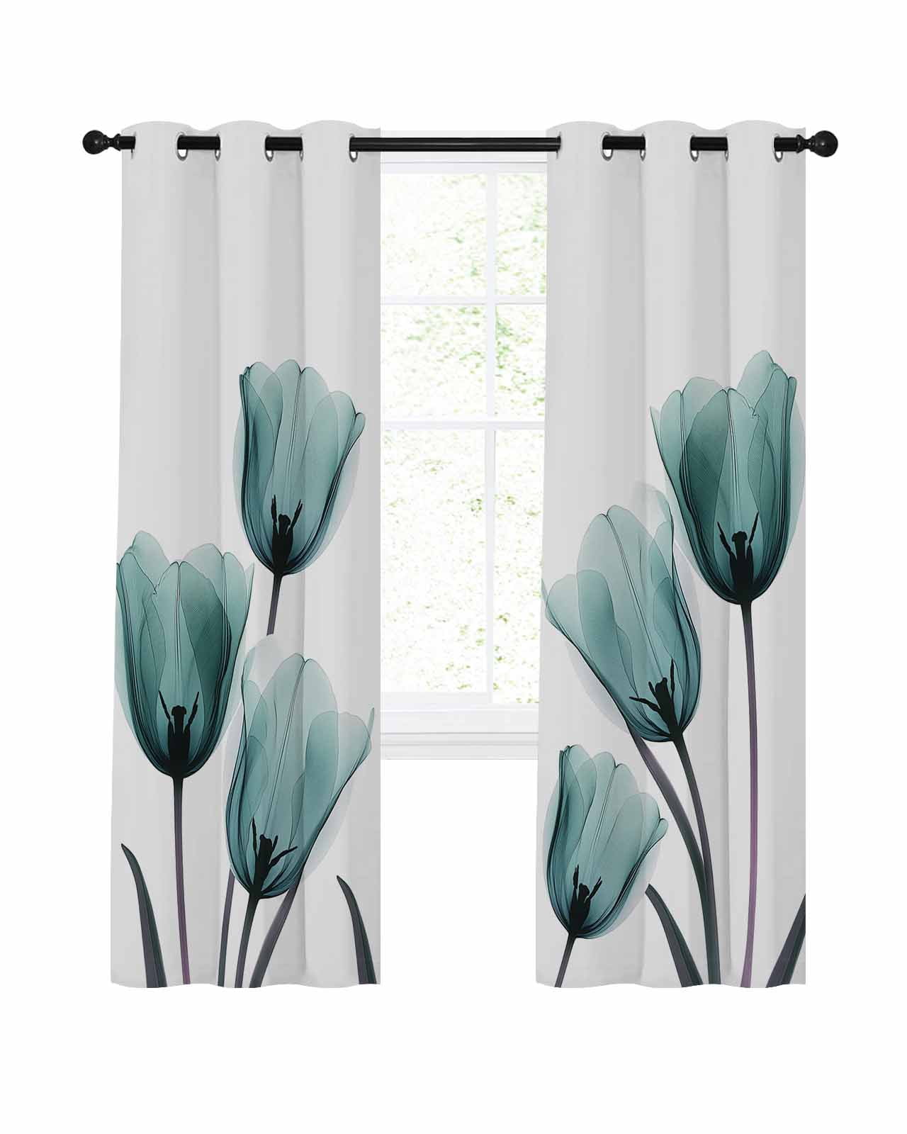 Teal Tulip Blackout Curtains for Bedroom Living Room, X-ray Flower ...