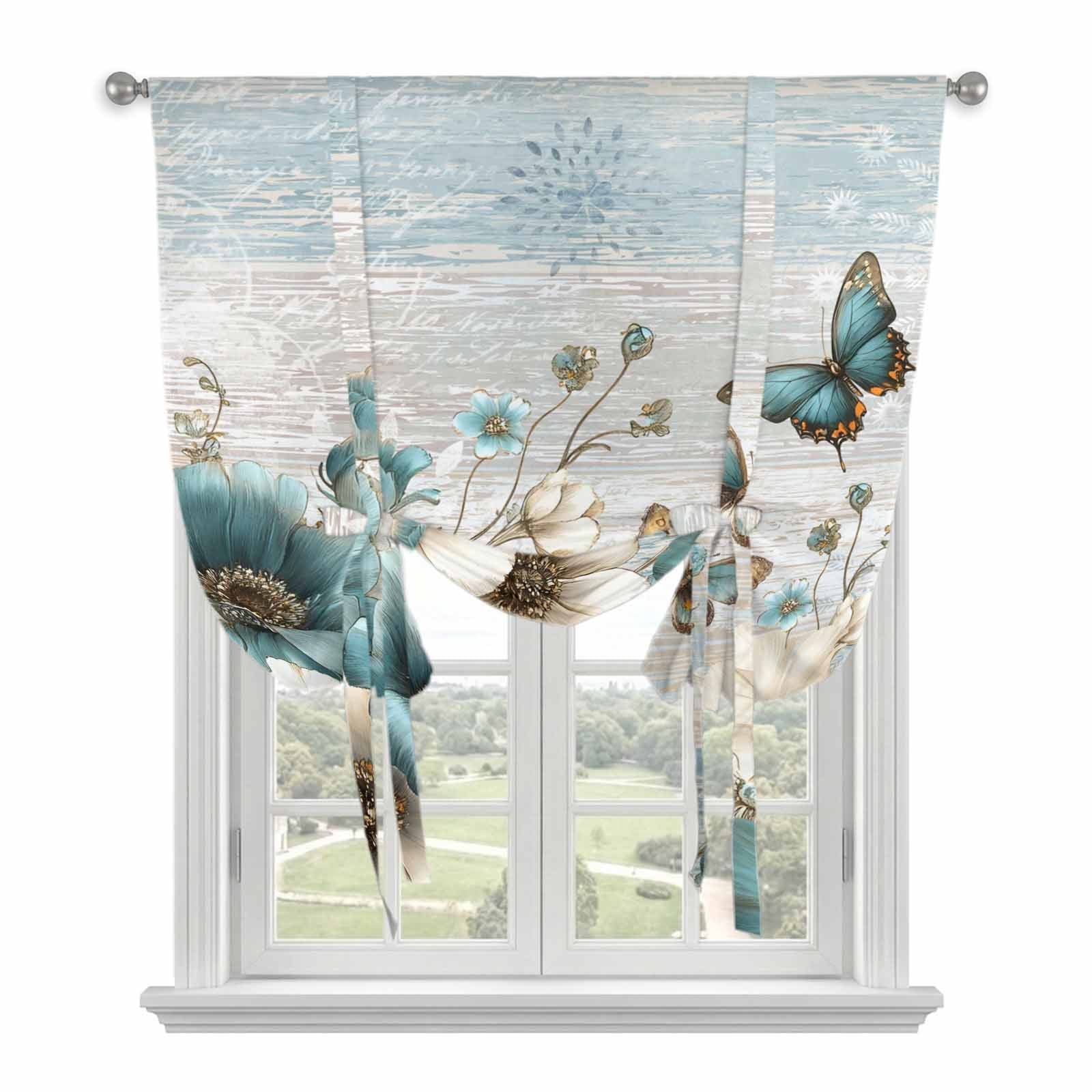 Teal Tulip Butterfly Tie Up Curtains for Windows, Balloon Window Shades ...