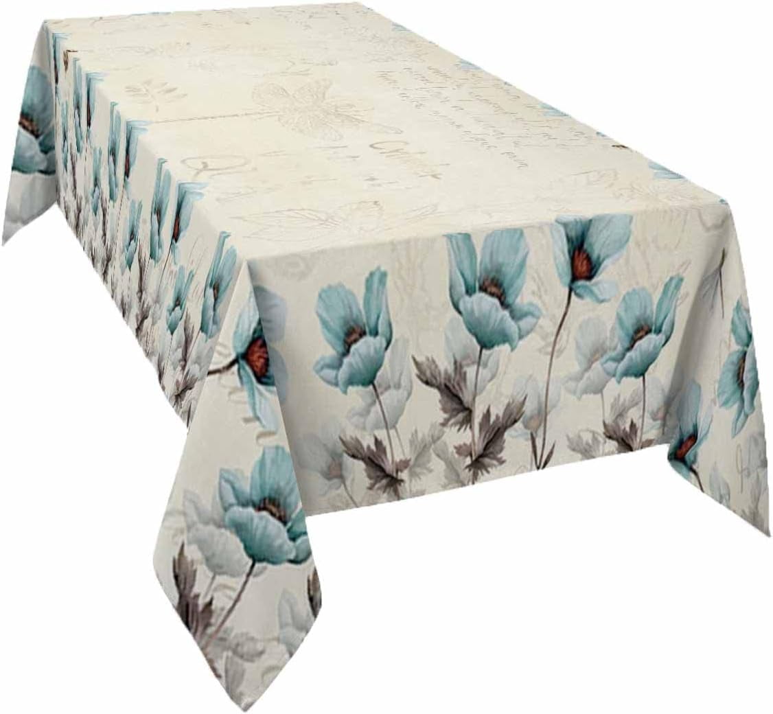 Teal Tulip Floral Tablecloth Waterproof for Round/Rectangle/Oval/Square ...