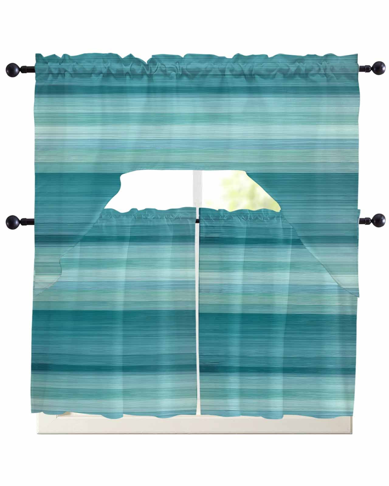 Teal Turquoise Aqua Ombre Kitchen Curtains Swag Valance and Tier ...