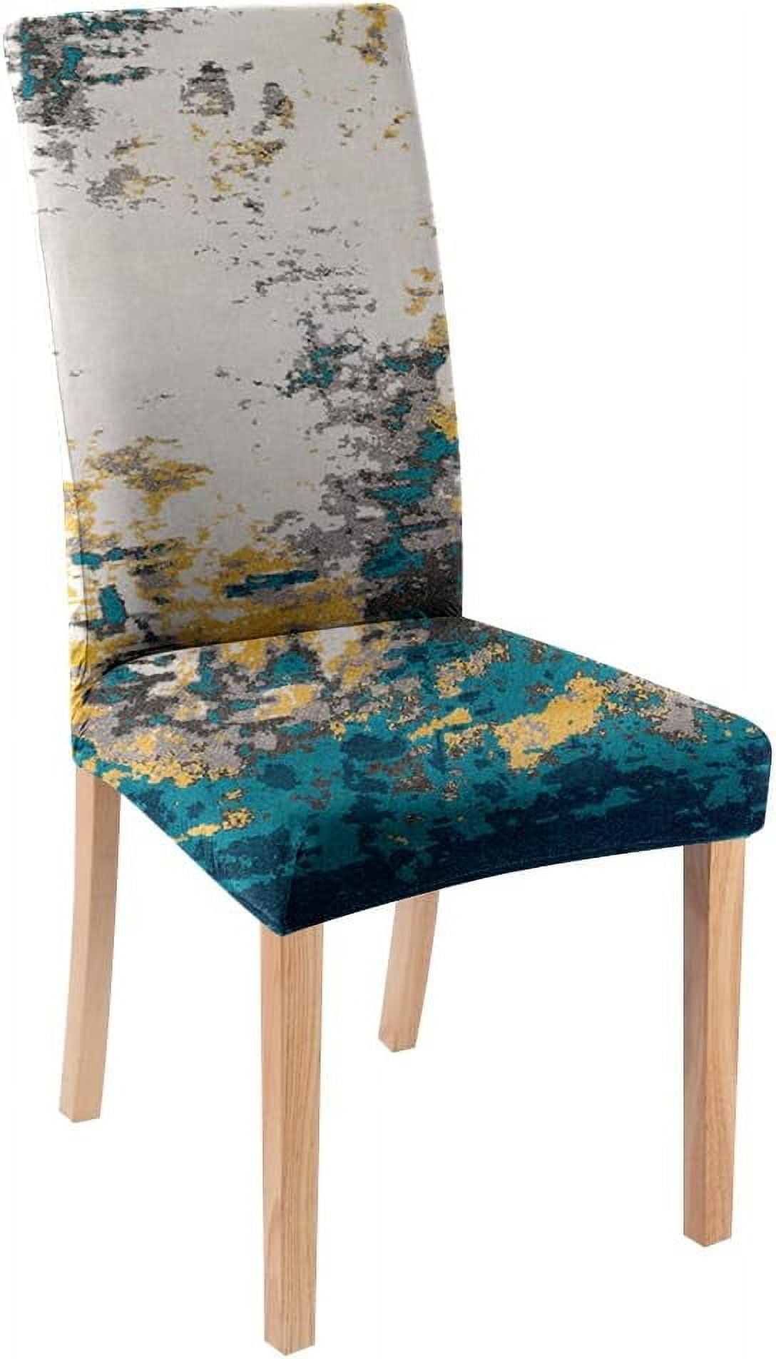 Teal Turquoise Chair Covers Abstract Boho Dining Chair Cover Stretch ...