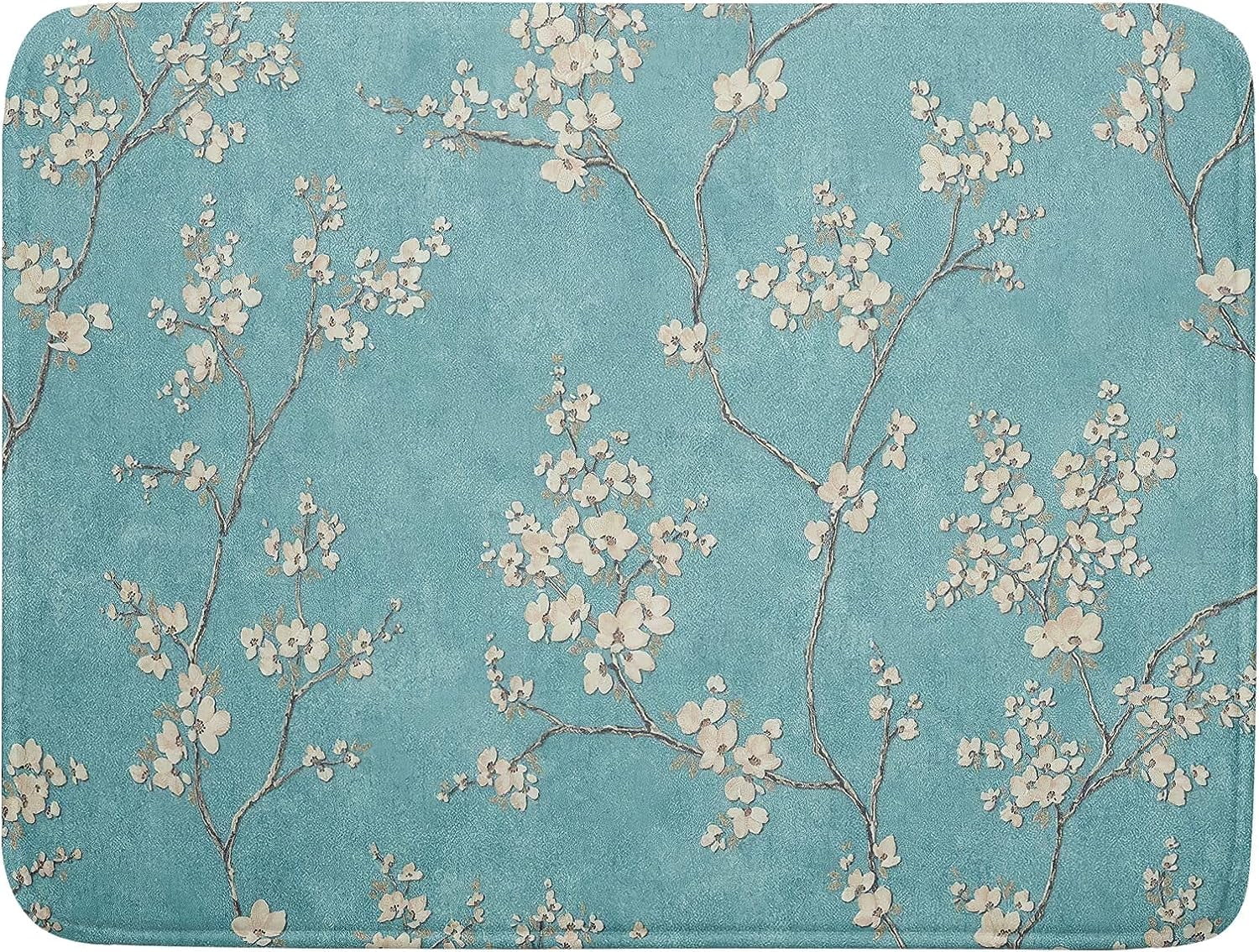 Teal Turquoise Dish Drying Mat for Kitchen Counter Spring Floral Drying ...