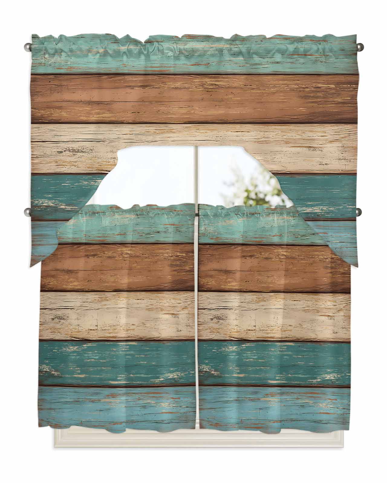 Teal Turquoise Kitchen Curtains Swag Valance and Tier Curtains Set 36 ...