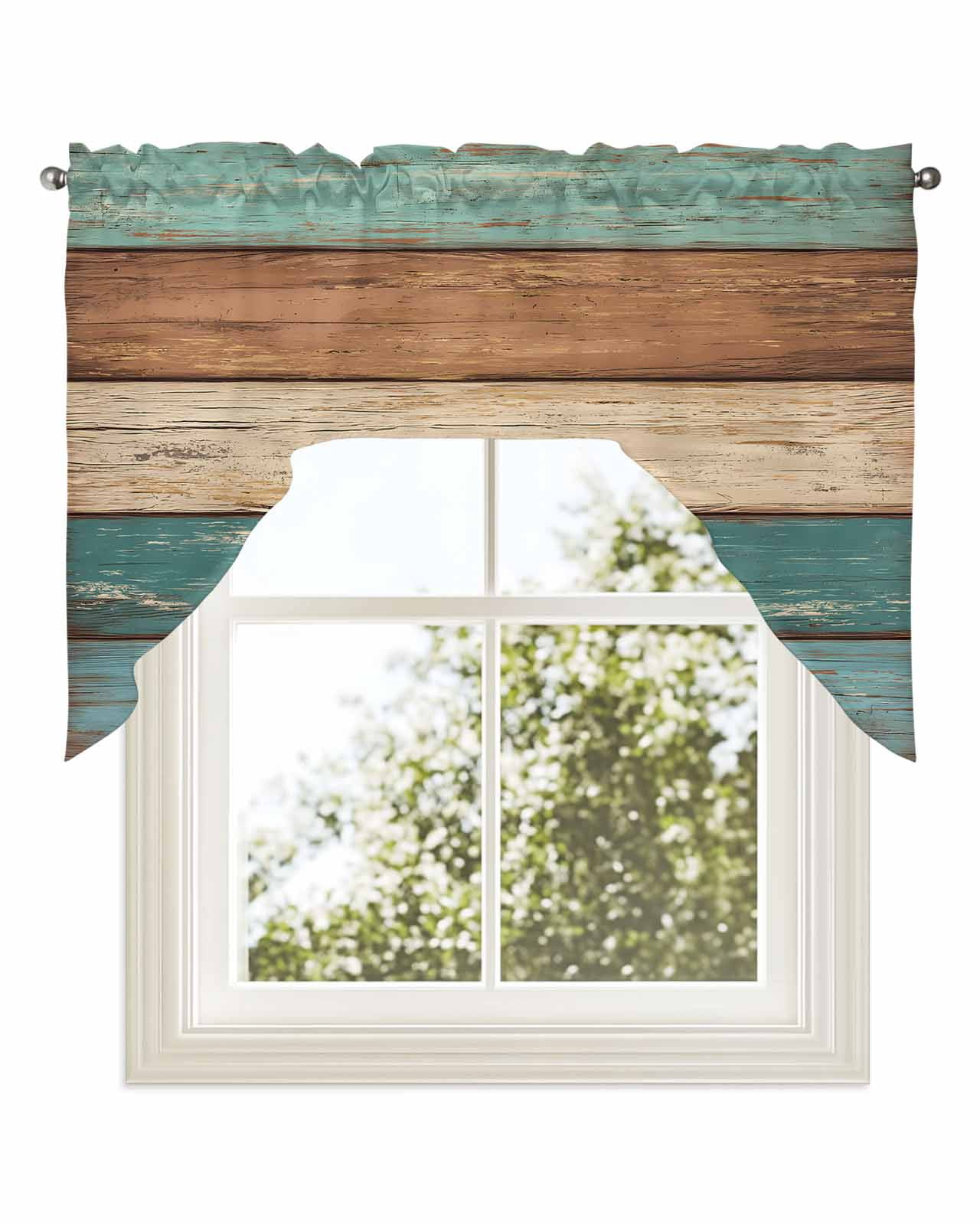 Teal Turquoise Kitchen Curtains Swag Valance for Windows/Bathroom/Cafe ...