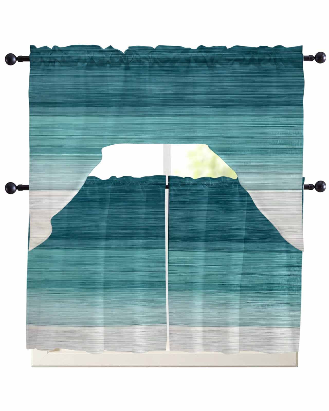 Teal Turquoise Ombre Kitchen Curtains Swag Valance and Tier Curtains ...