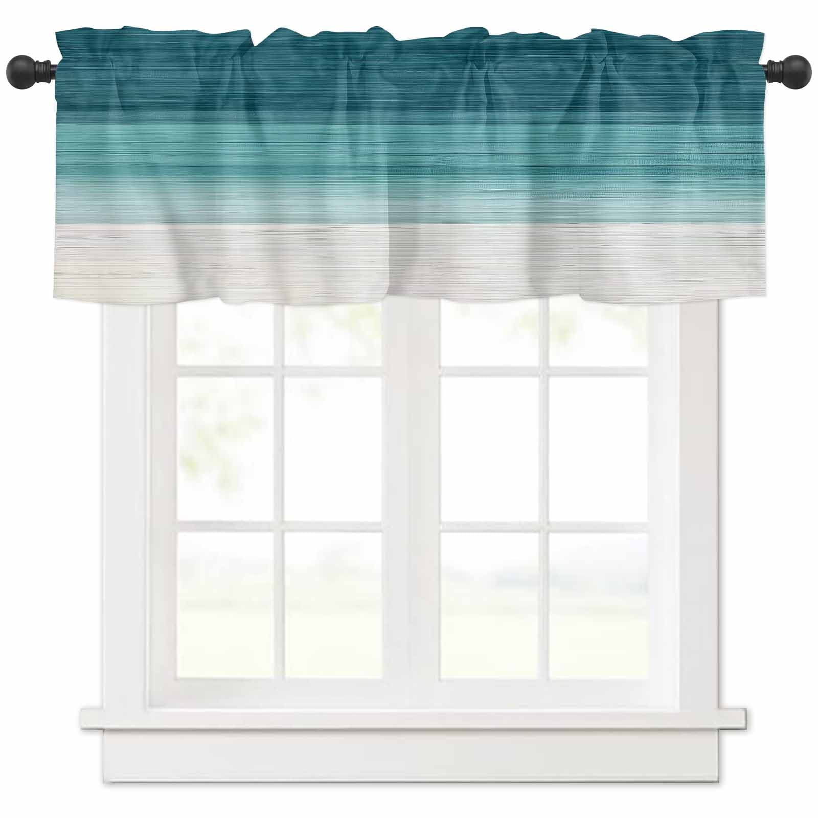 Teal Turquoise Ombre Valances for Windows Farmhouse Kitchen Curtains ...