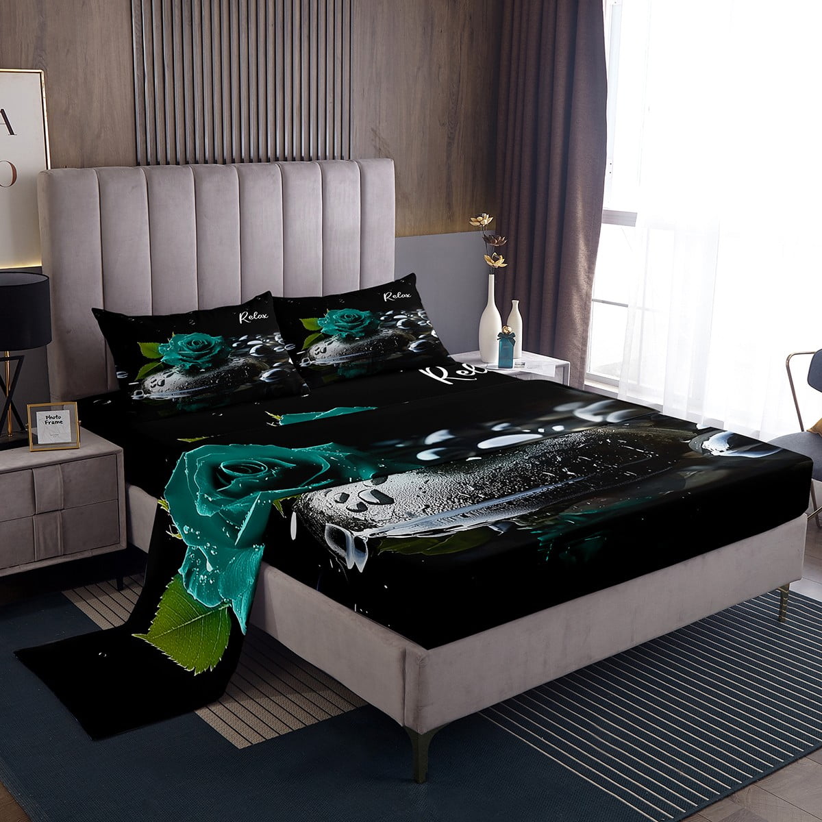 Teal And Turquoise Rose Sheet Set Romantic Rose Flower King Sheets Rose ...