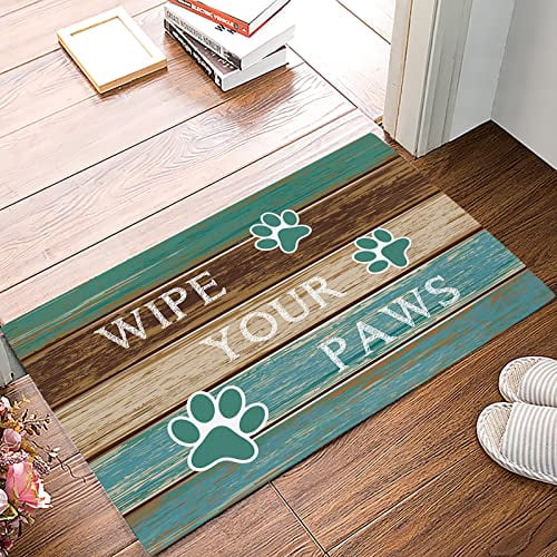 Teal Turquoise Rustic Wood Wipe Your Paw Doormats Entrance Front Door ...