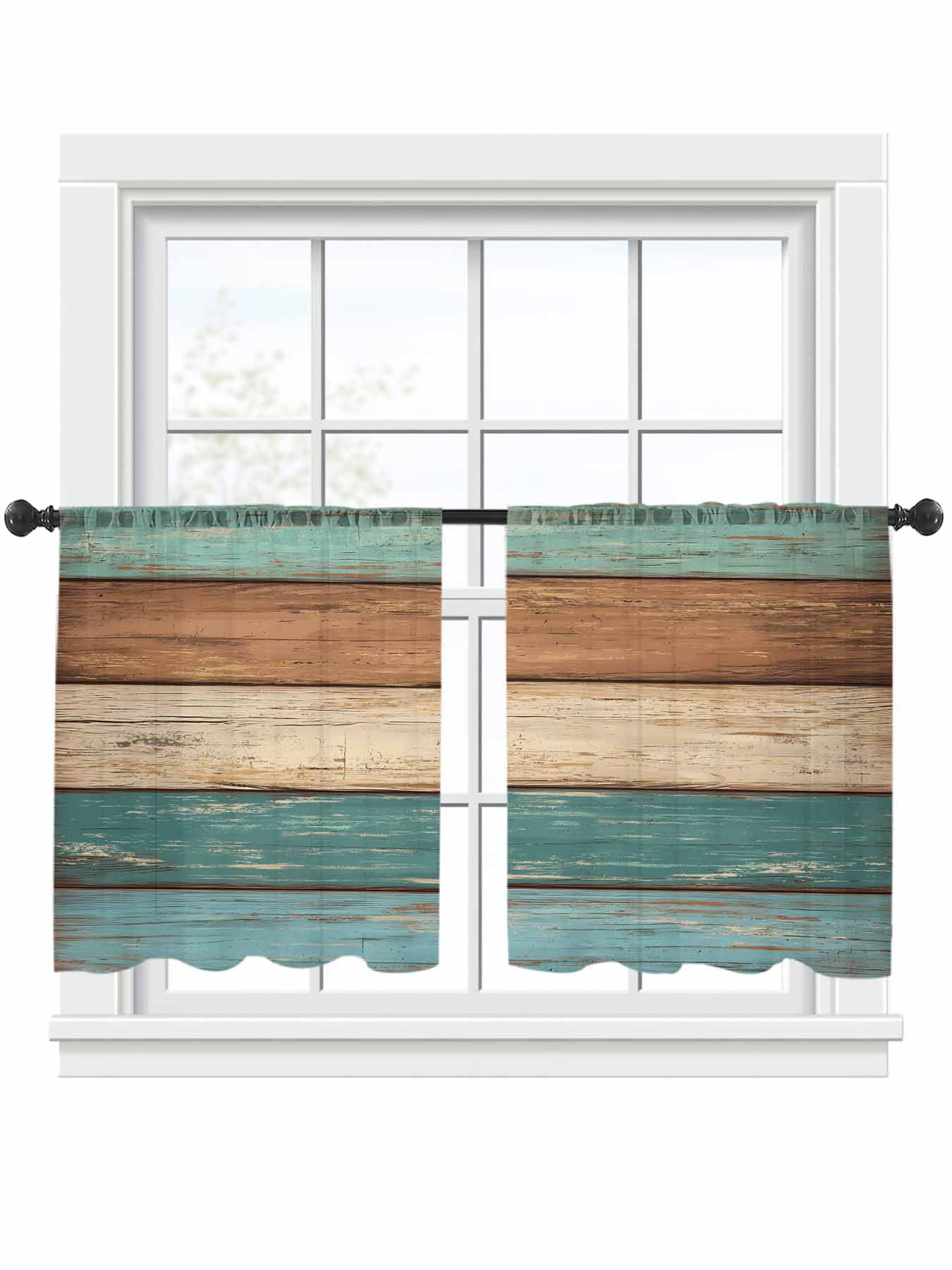 Teal Turquoise Sheer Curtains 45 Inch Length 2 Panels Set, Semi ...