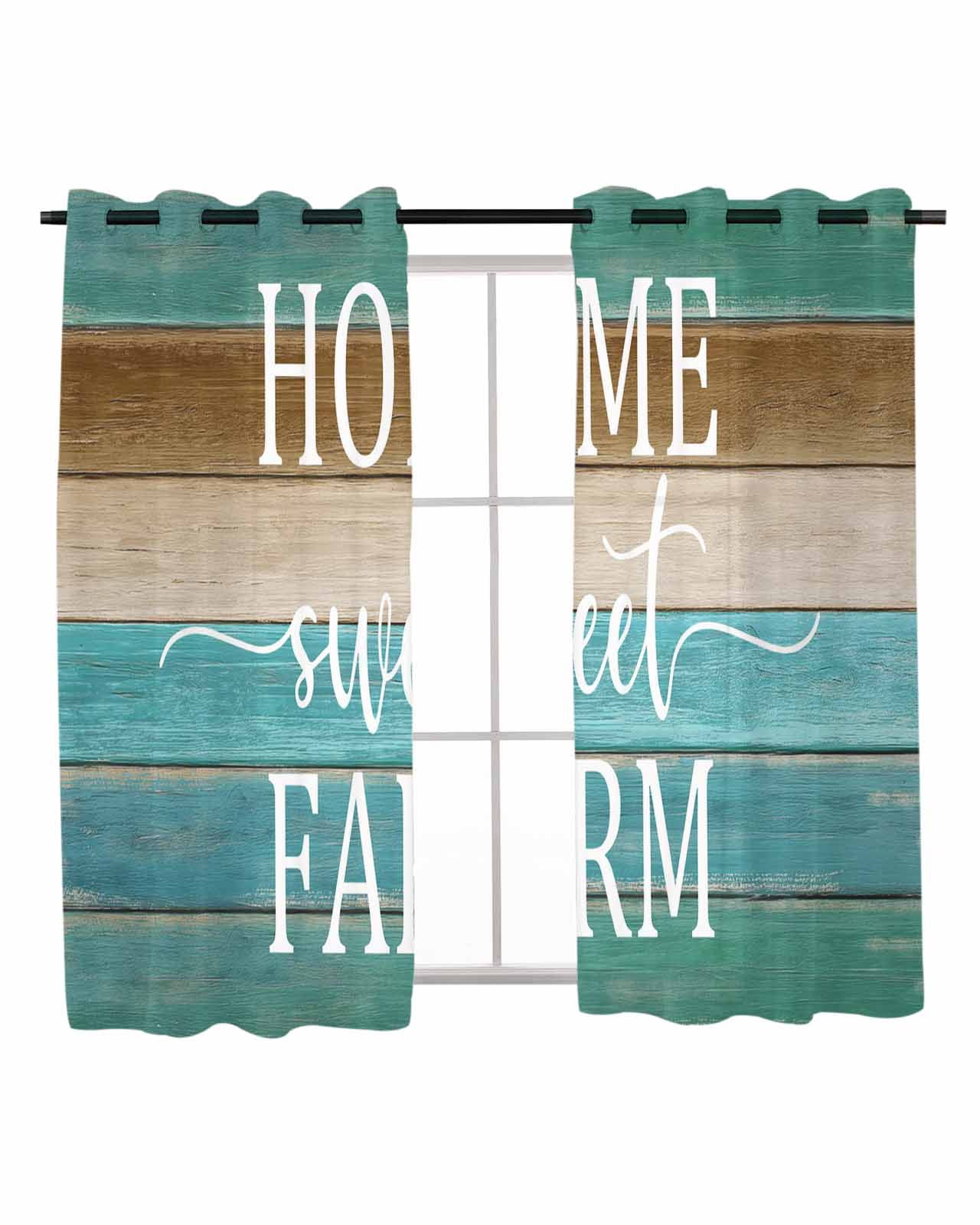 Teal Turquoise Sheer Curtains 45 Inch Length 2 Panels Vintage Farm ...