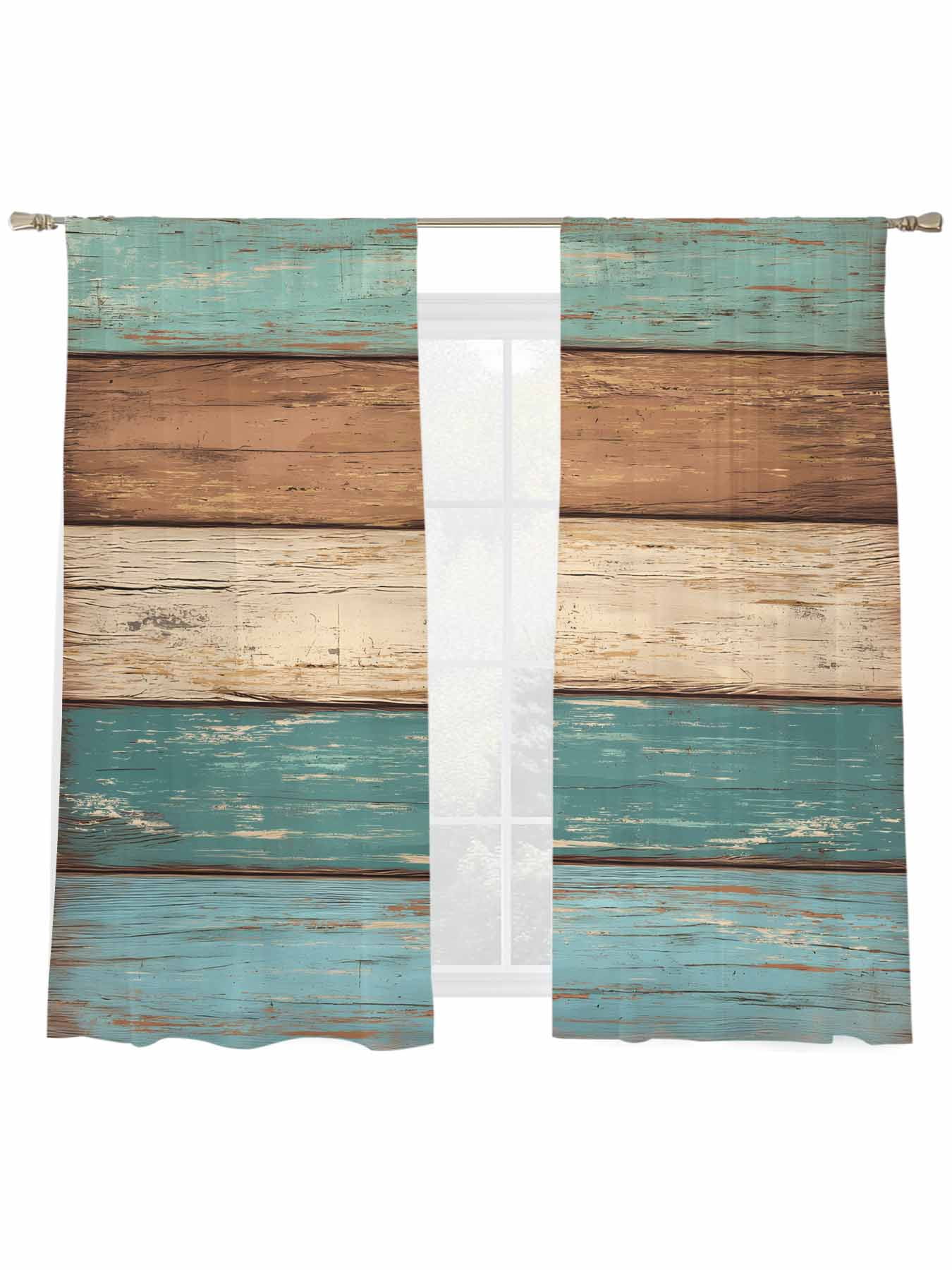 Teal Turquoise Sheer Curtains 63 Inch Length 2 Panels Set, Semi ...