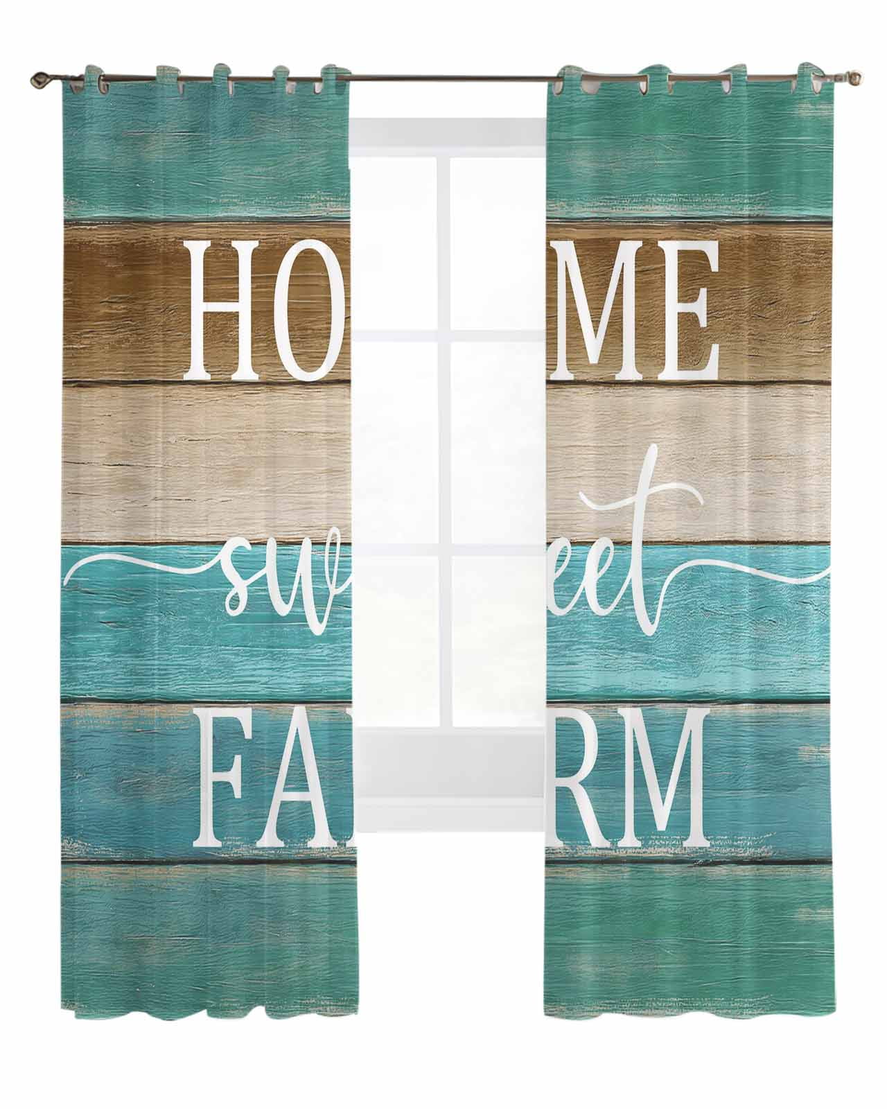 Teal Turquoise Sheer Curtains 63 Inch Length 2 Panels Vintage Farm ...