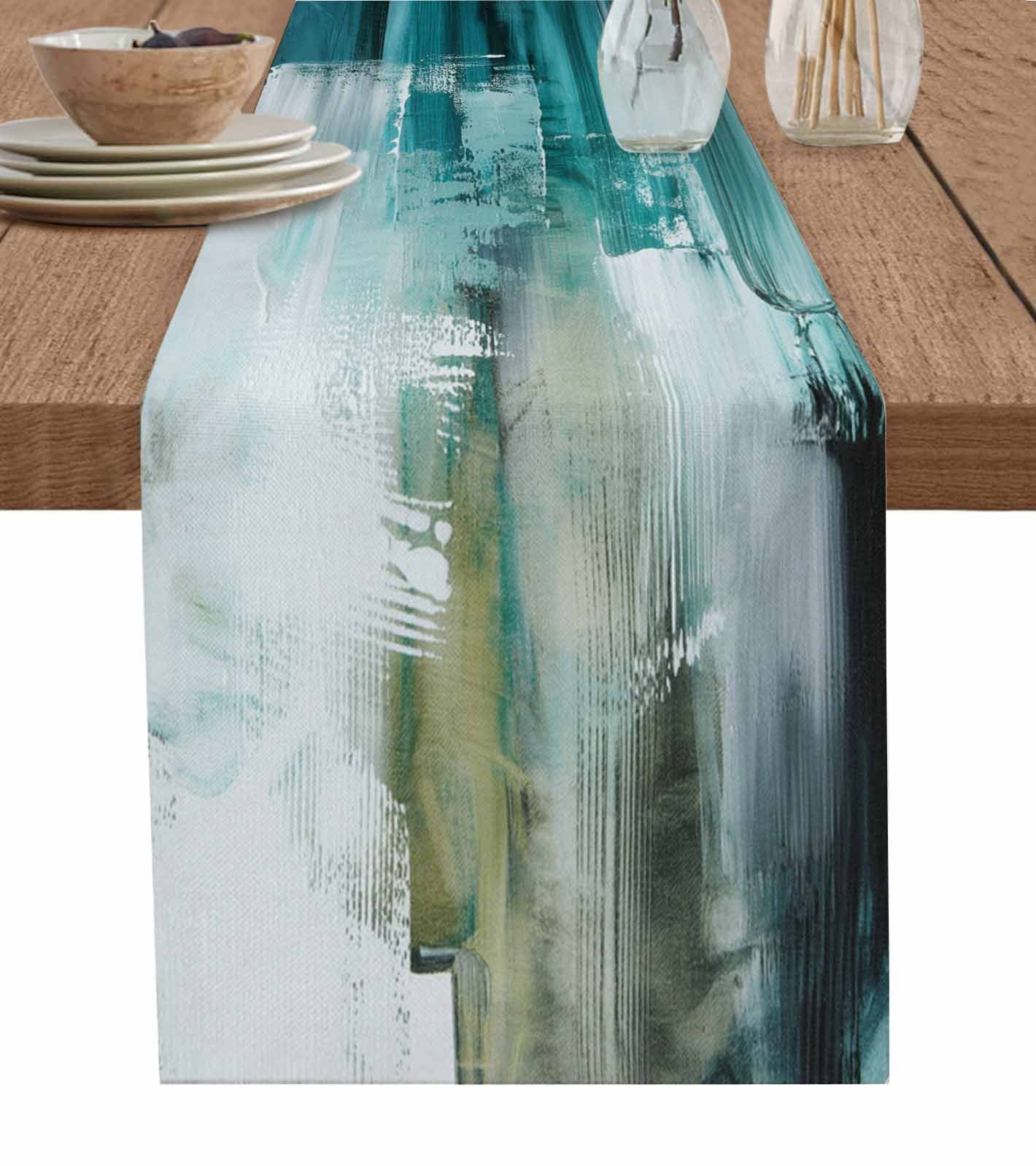 Teal Turquoise Table Runner 60 Inches, Modern Abstract Minimalism Ombre ...