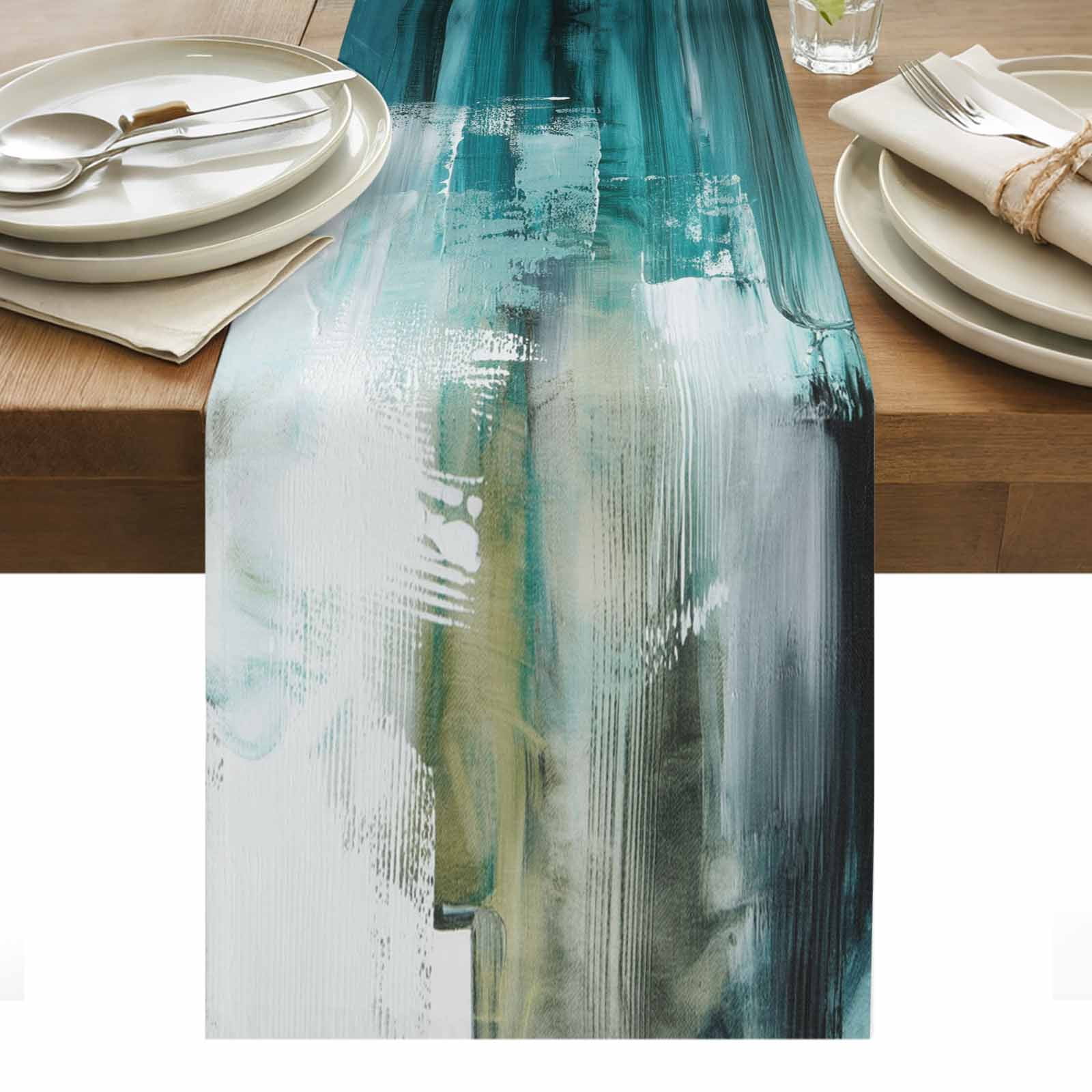Teal Turquoise Table Runner - 72 Inch Long, Kitchen Dining Table Runner ...