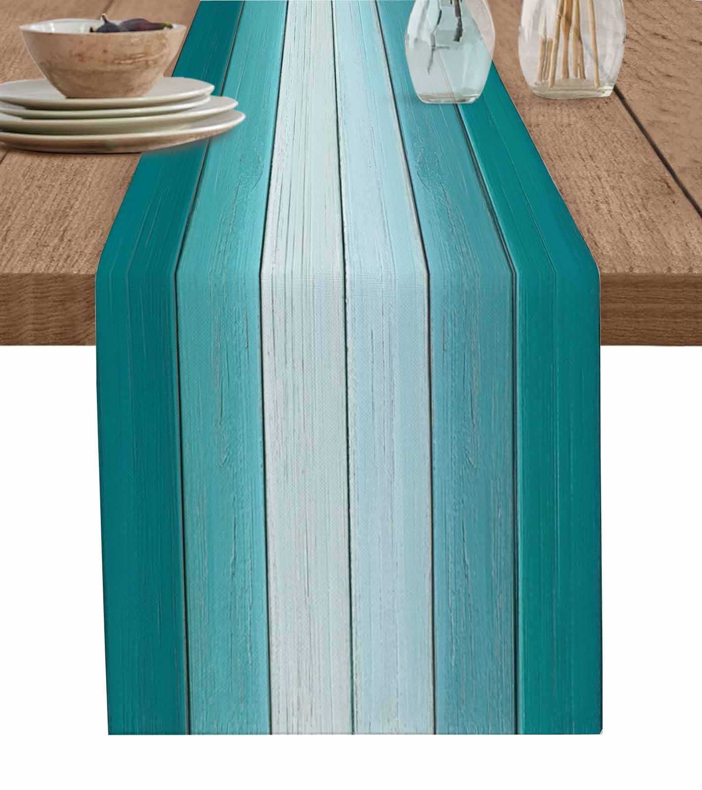 Teal Turquoise Table Runner 90 Inches, Farmhouse Abstract Gradient ...
