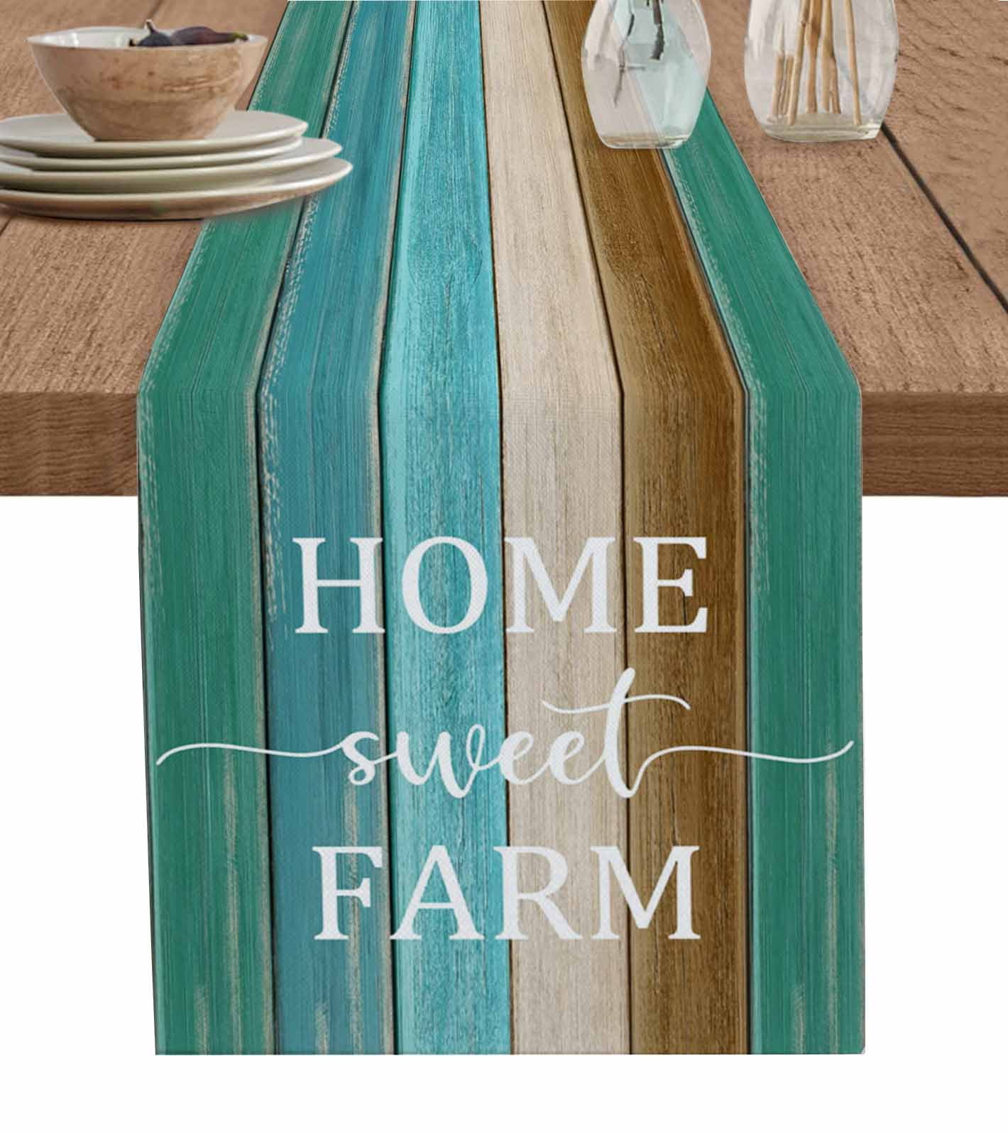 Teal Turquoise Table Runner 90 Inches, Vintage Farm Brown Country Wood ...