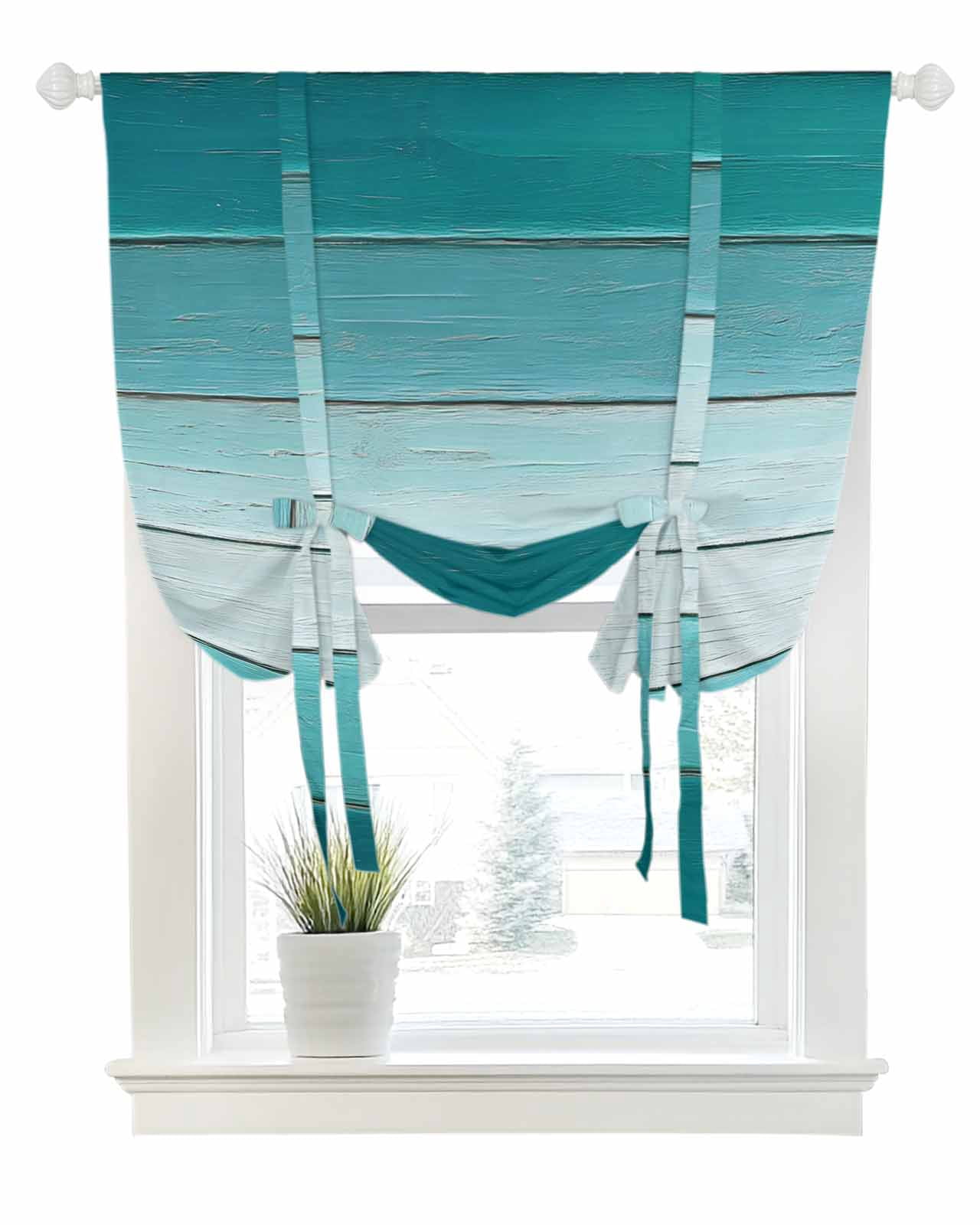 Teal Turquoise Tie Up Curtains for Window, Thermal Insulated Balloon ...