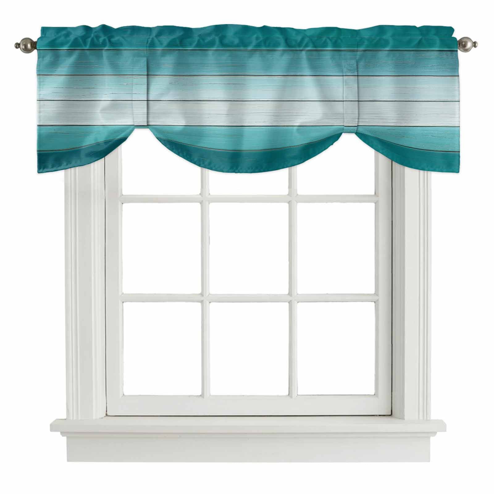 Teal Turquoise Tie Up Valance Curtains for Windows, Kitchen Curtains ...
