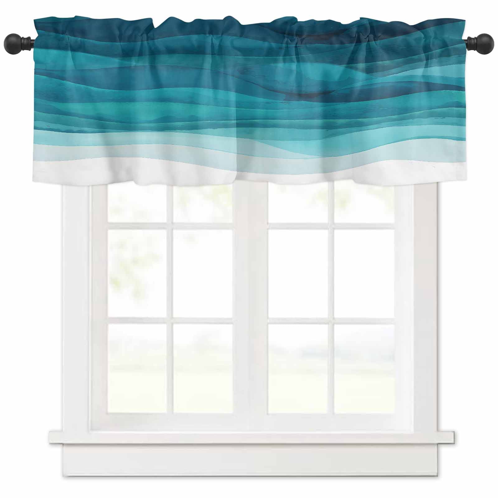 Teal Turquoise Waves Valances for Windows Farmhouse Kitchen Curtains ...