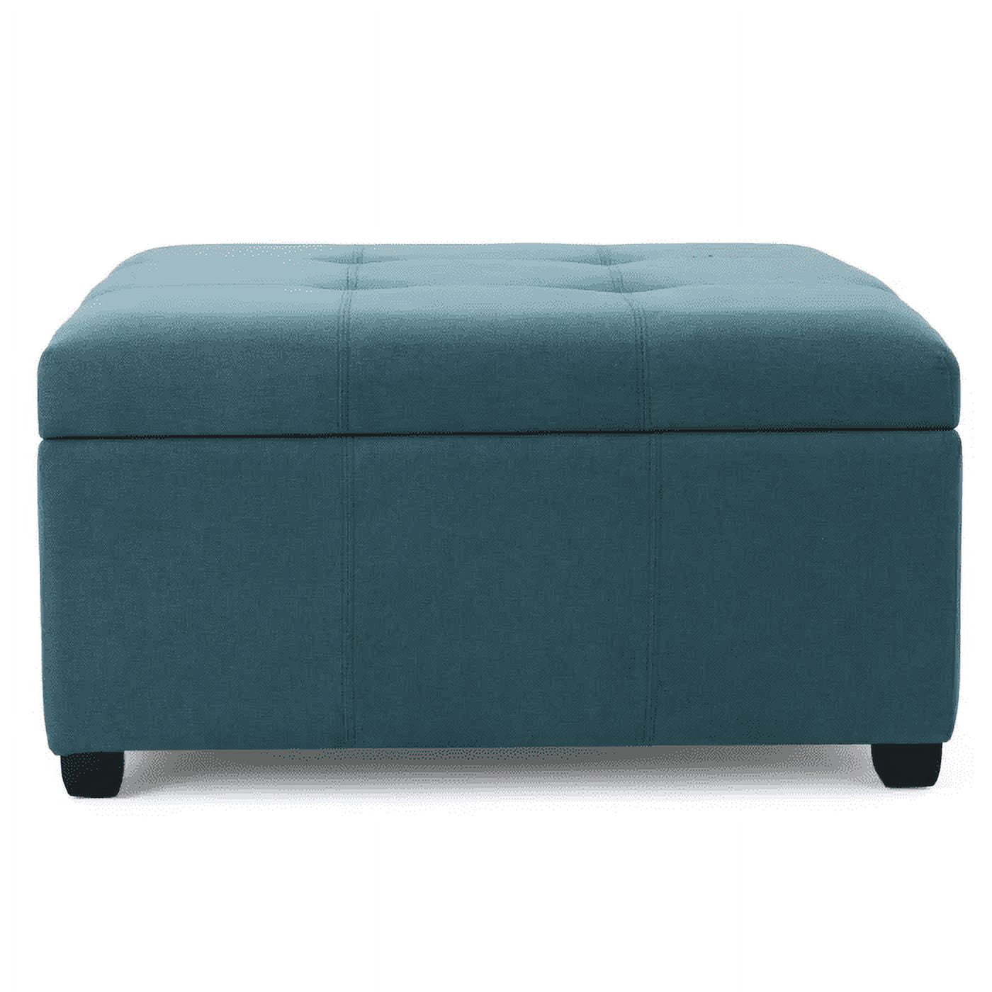 Teal Upholstered Storage Ottoman Bench with Dark Birch Legs for ...
