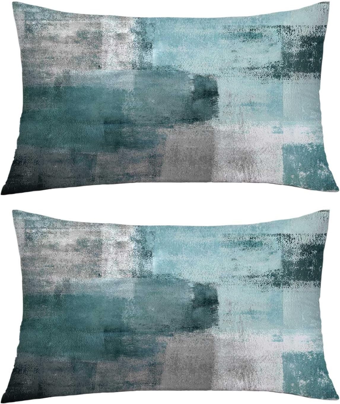 Teal Velvet Abstract Pillow Covers Set of 2 Modern Accent Navy Gray ...