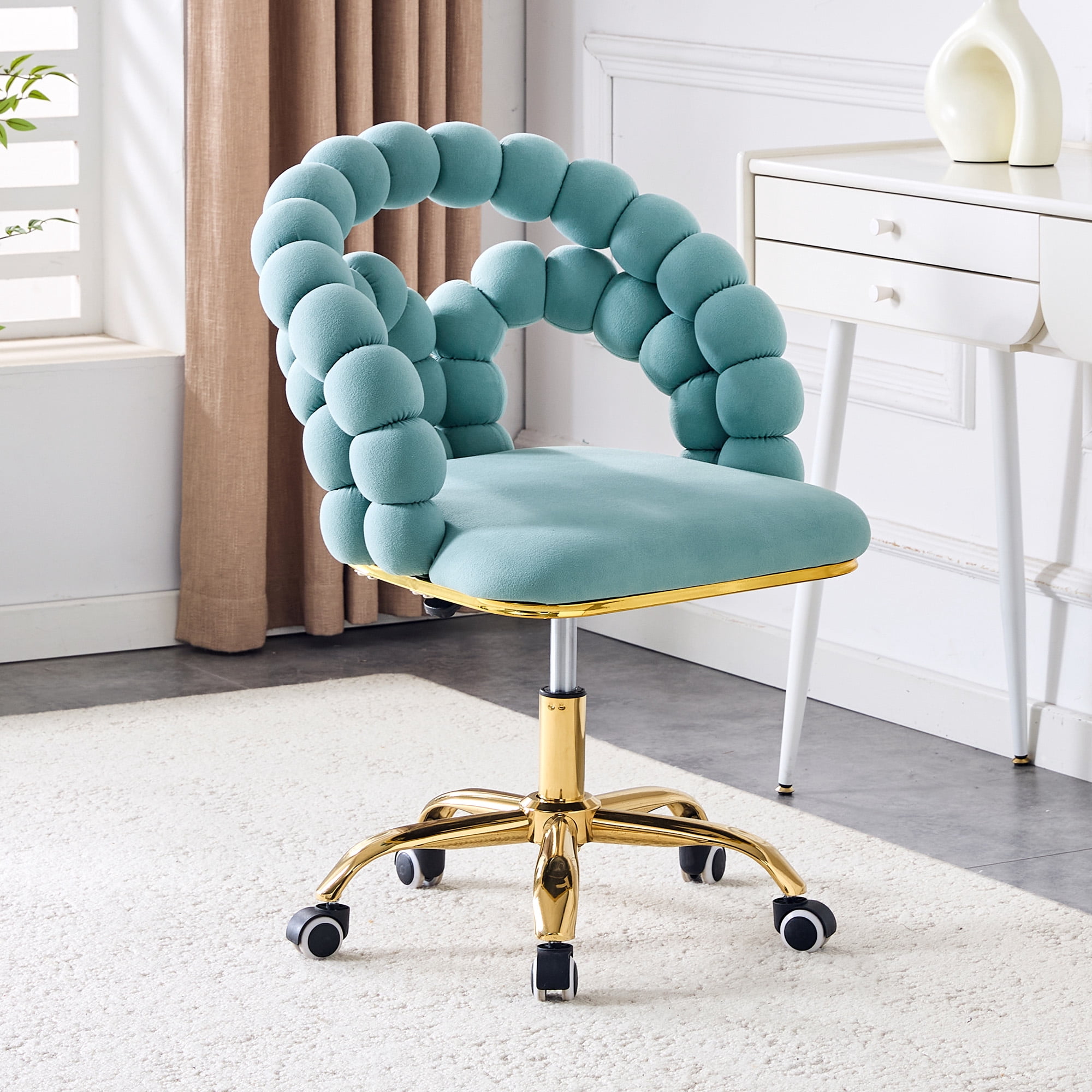 Teal Velvet Leisure Accent Chair, Gold Five-Claw Casters, For Living ...