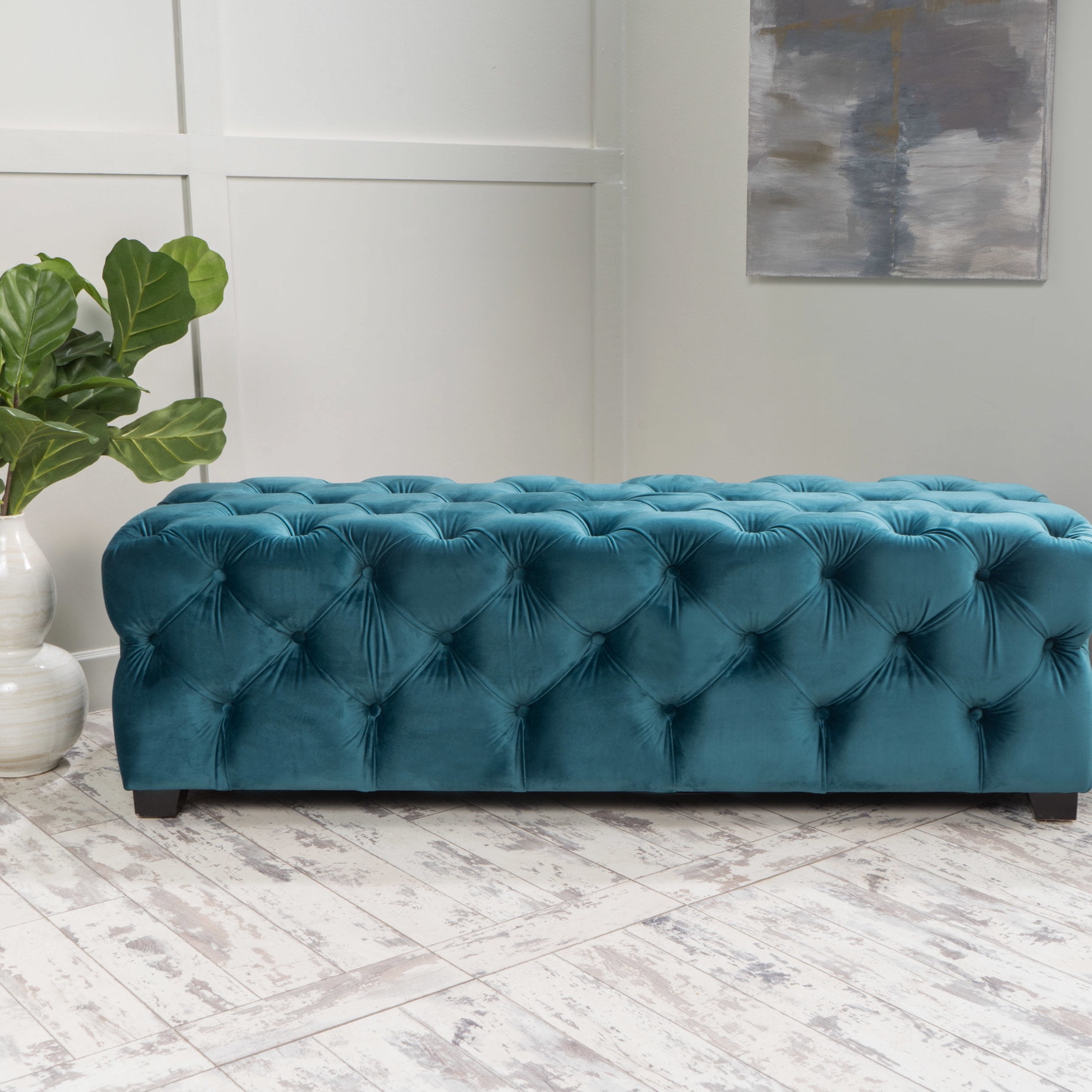 Teal Velvet Ottoman with Soft Texture and Jewel-Like Color for ...