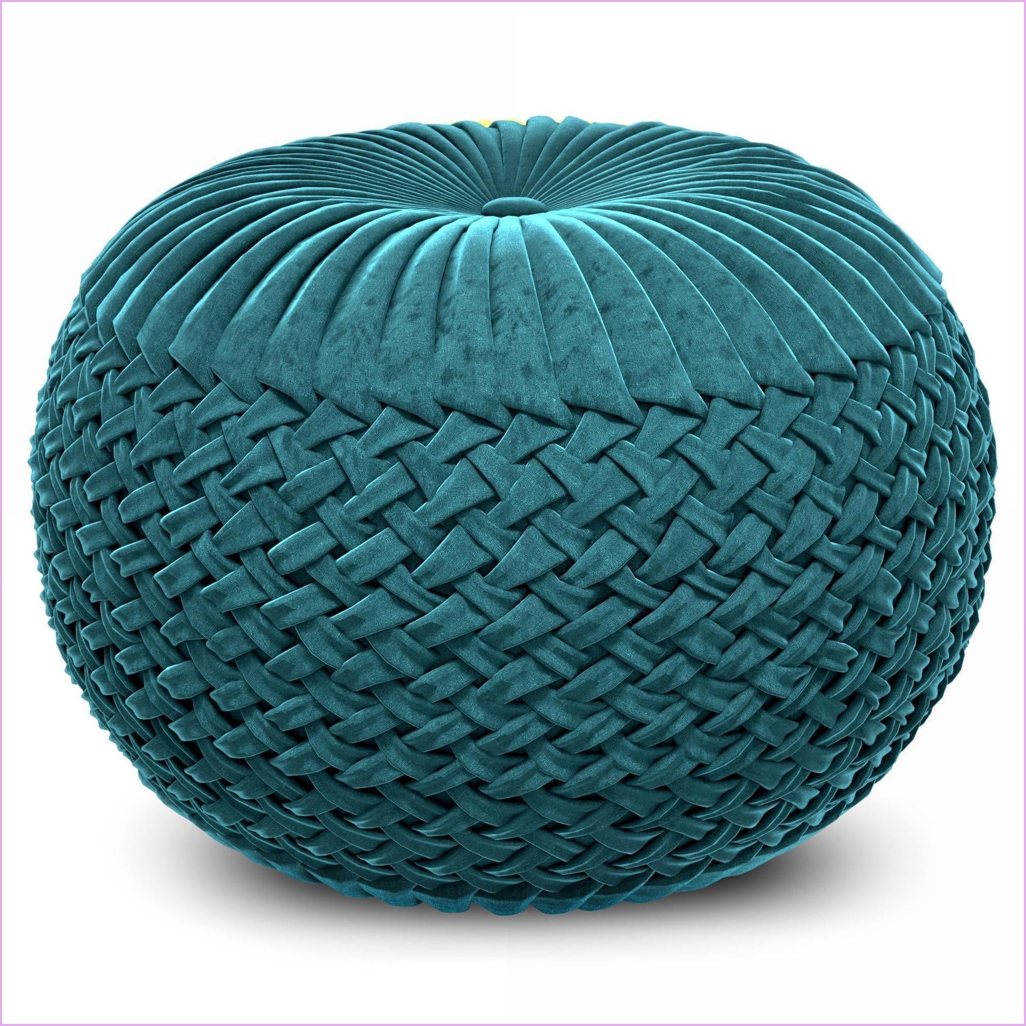 Teal Velvet Round Pouf - Dense Bead Filling for Support | Round ...