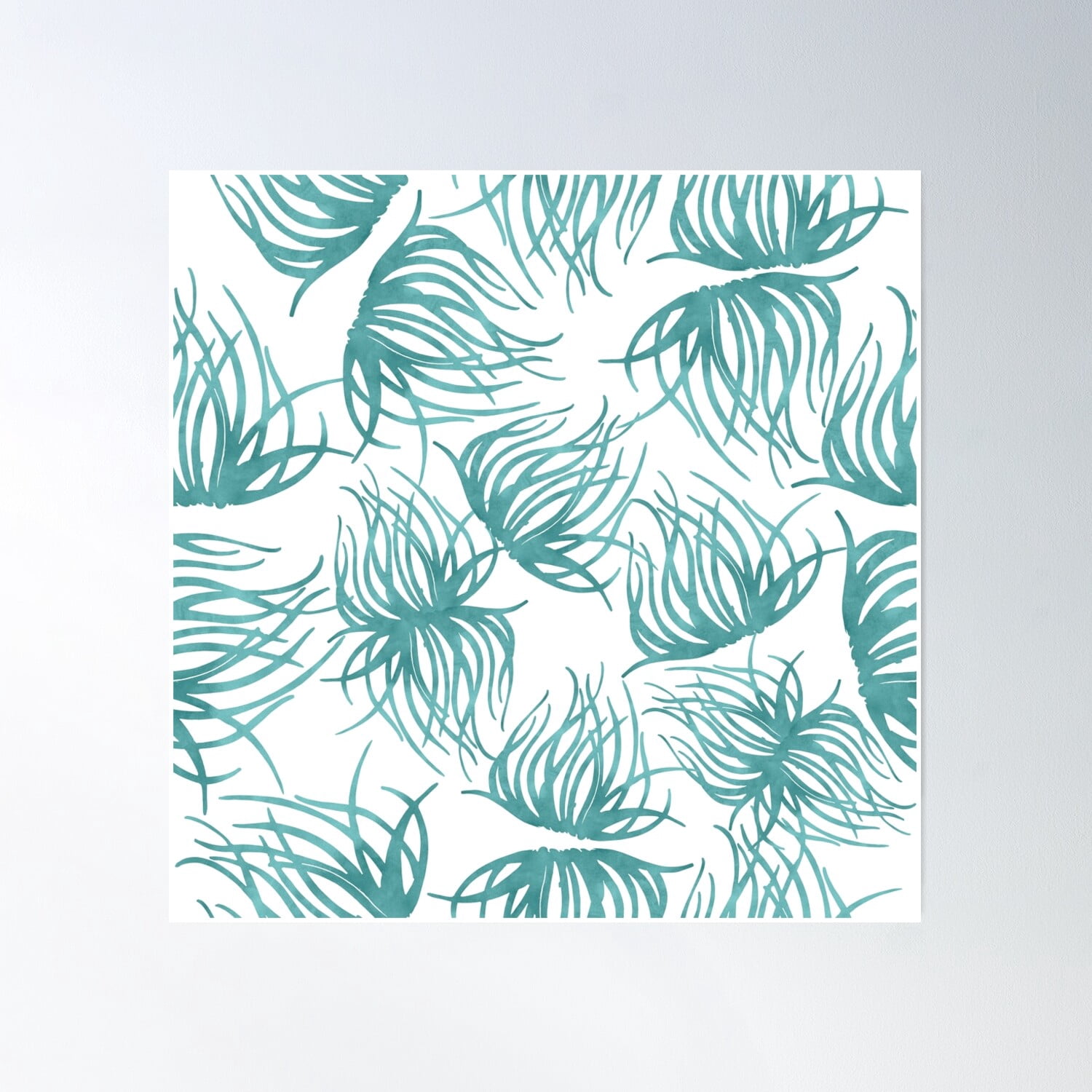 Teal Watercolor Sea Coral Pattern Poster Wall Art, Modern Wall Decor ...