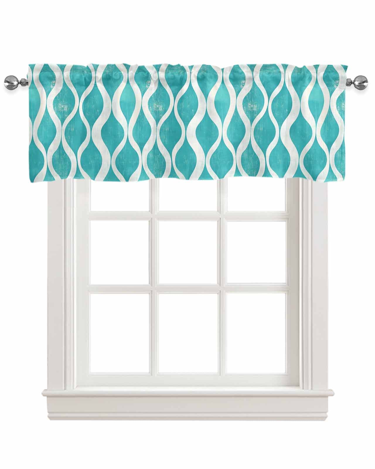 Teal Wave Kitchen Valances for Windows Farmhouse Linen Window Valance ...